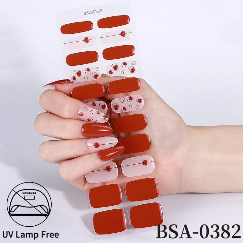 BSA-0382 French-Style No-Bake Gel Nail Stickers, Waterproof Heart ...