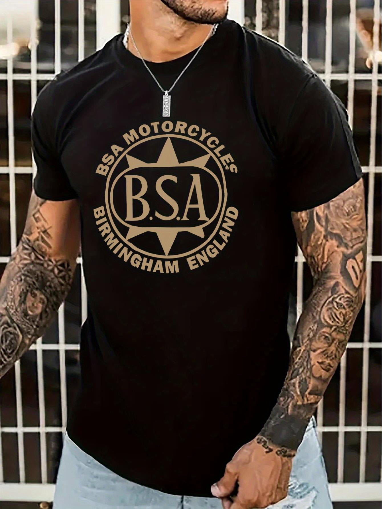 BSA Print, Men's Round Crew Neck Short Sleeve, Simple Style Tee Fashion ...