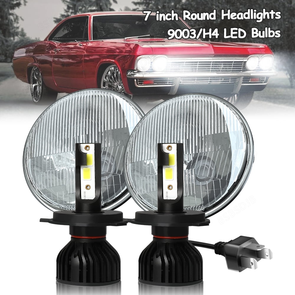 BSBSDJB Pair 7” inch LED Round Headlights High Low Beam H4 Bulbs For ...