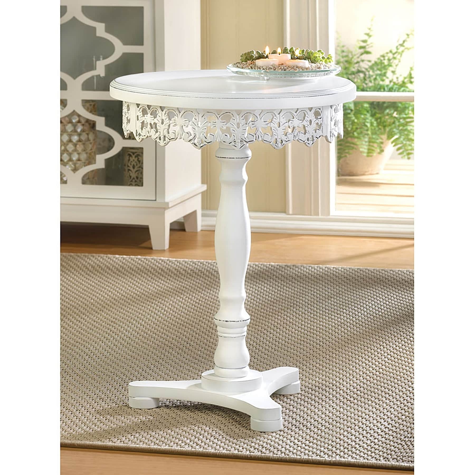 BSD National Supplies Lacy Antique White Finish Wooden Round Side Table ...