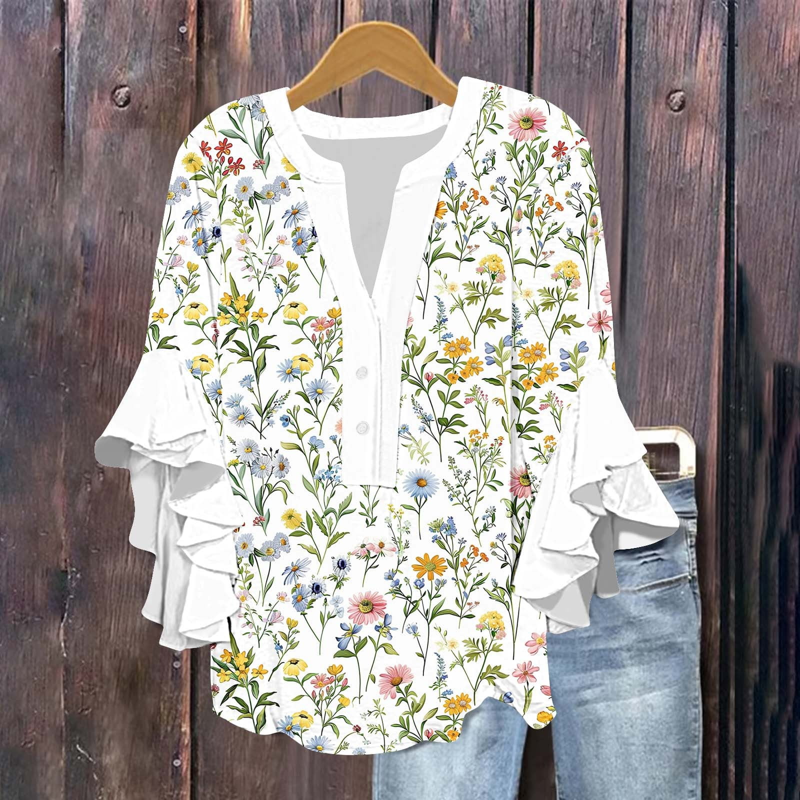 BSDJILFG 3/4 Sleeve Blouses for Women ,Vintage Floral Boho Tops with ...