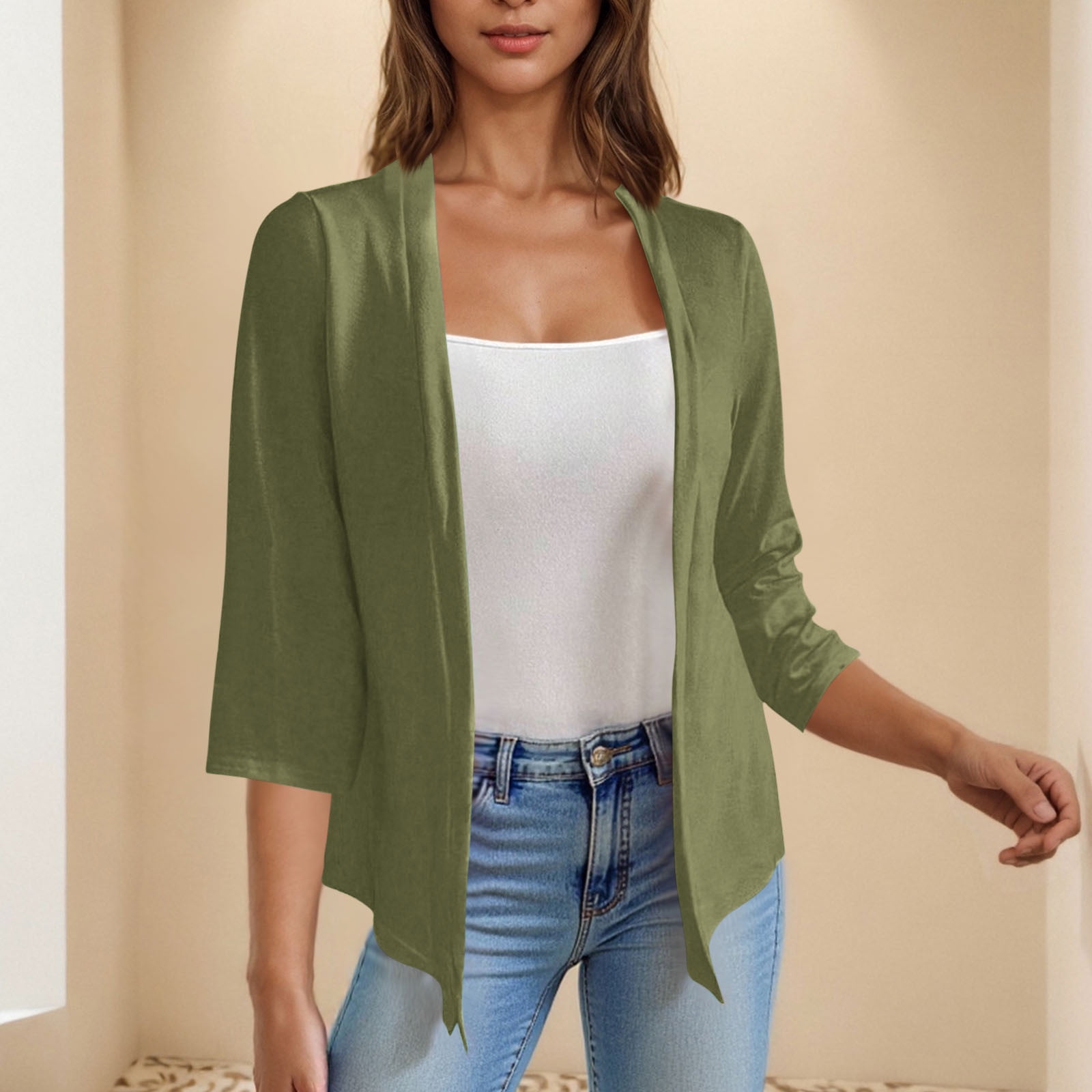BSDJILFG 3/4 Sleeve Cardigan for Women Summer Lightweight White ...