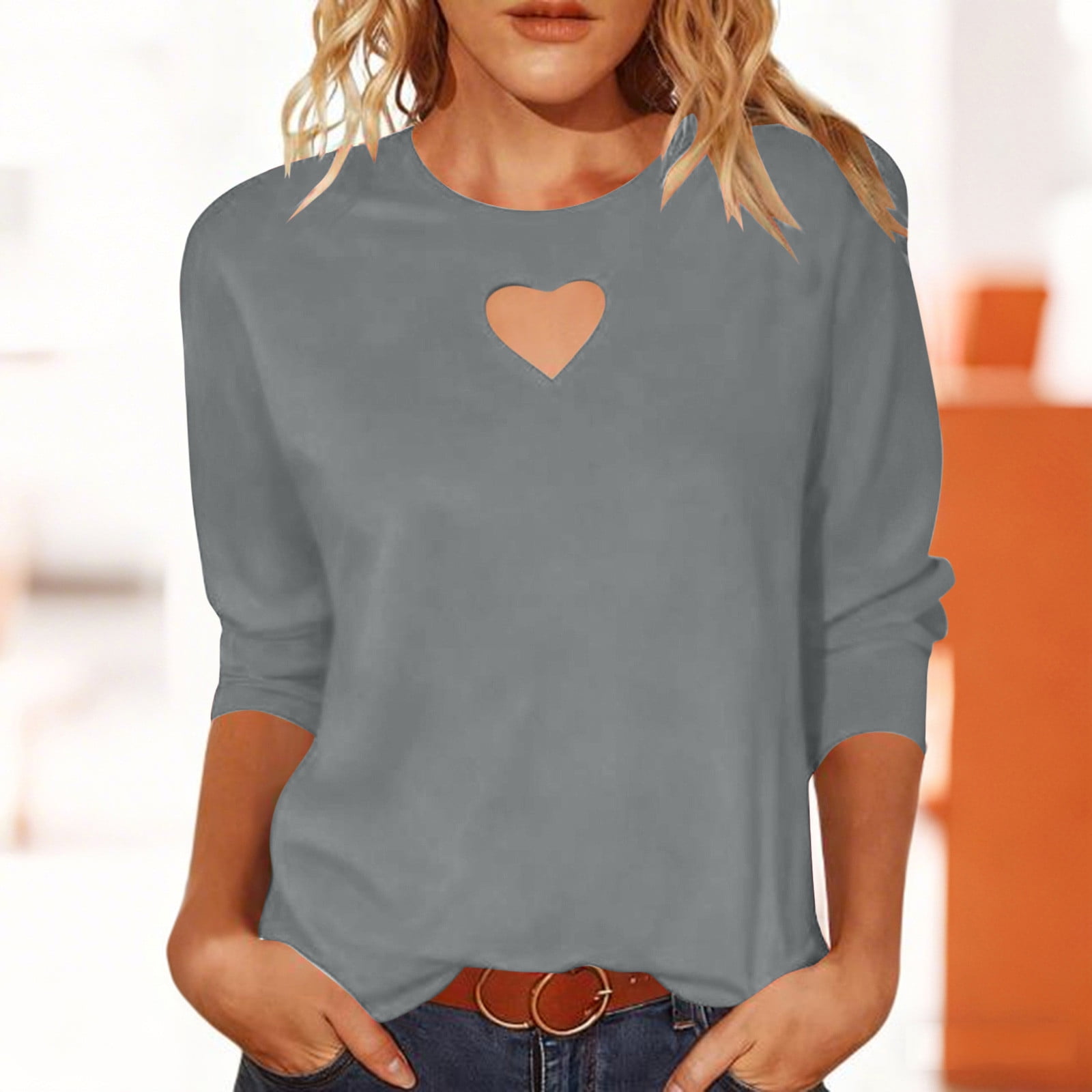 BSDJILFG 3/4 Sleeve Going Out Tops for Women Casual Basic T-Shirt Cut ...