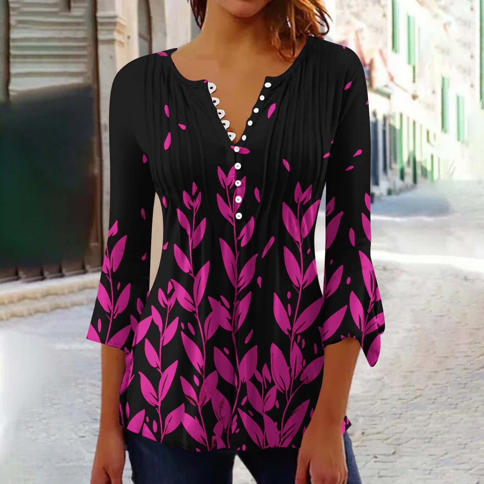 BSDJILFG 3/4 Sleeve Peplum Tops for Women Dressy Ruffle Bell Sleeve ...