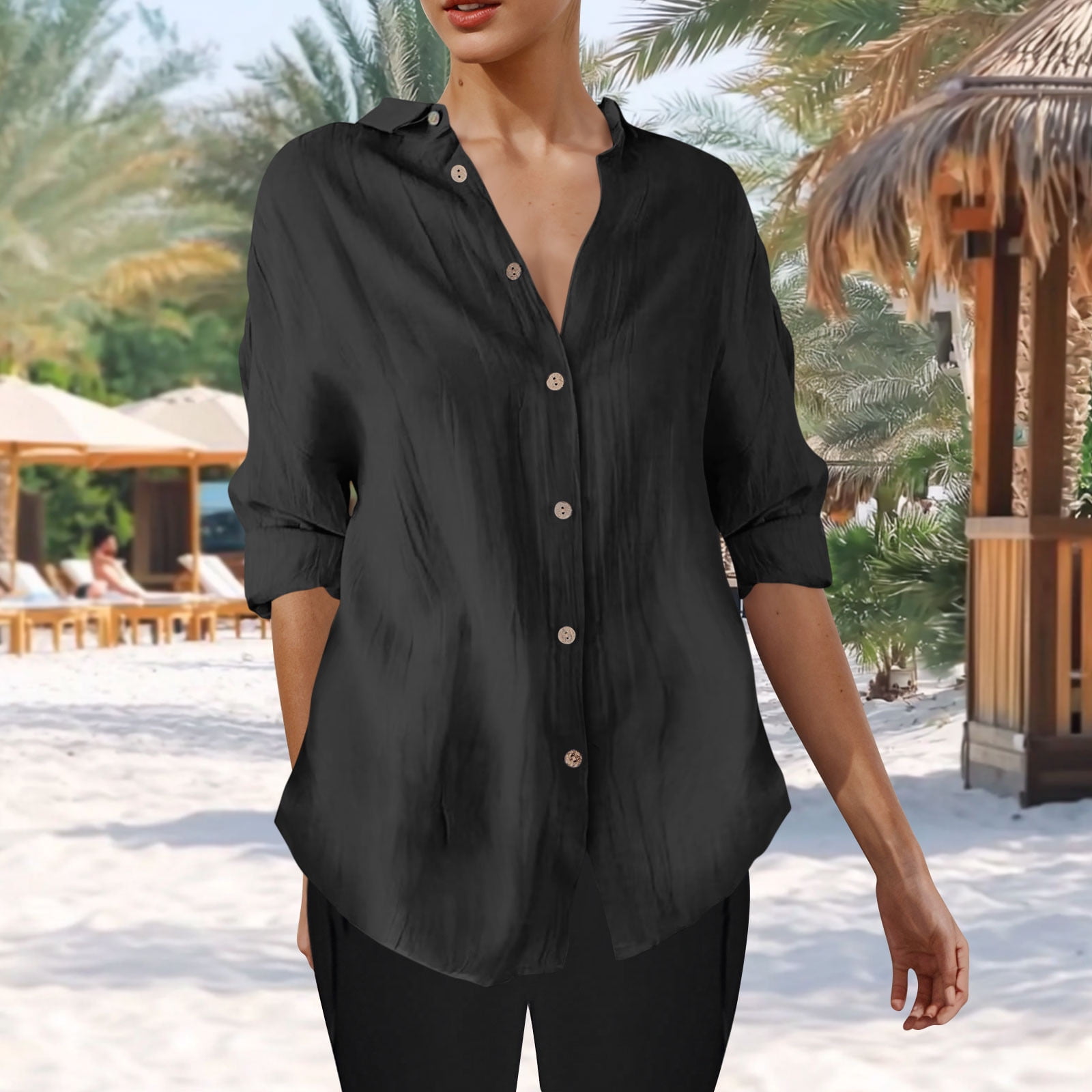 BSDJILFG 3/4 Sleeve Tops for Women Plus Size Button Down Shirts Soft ...