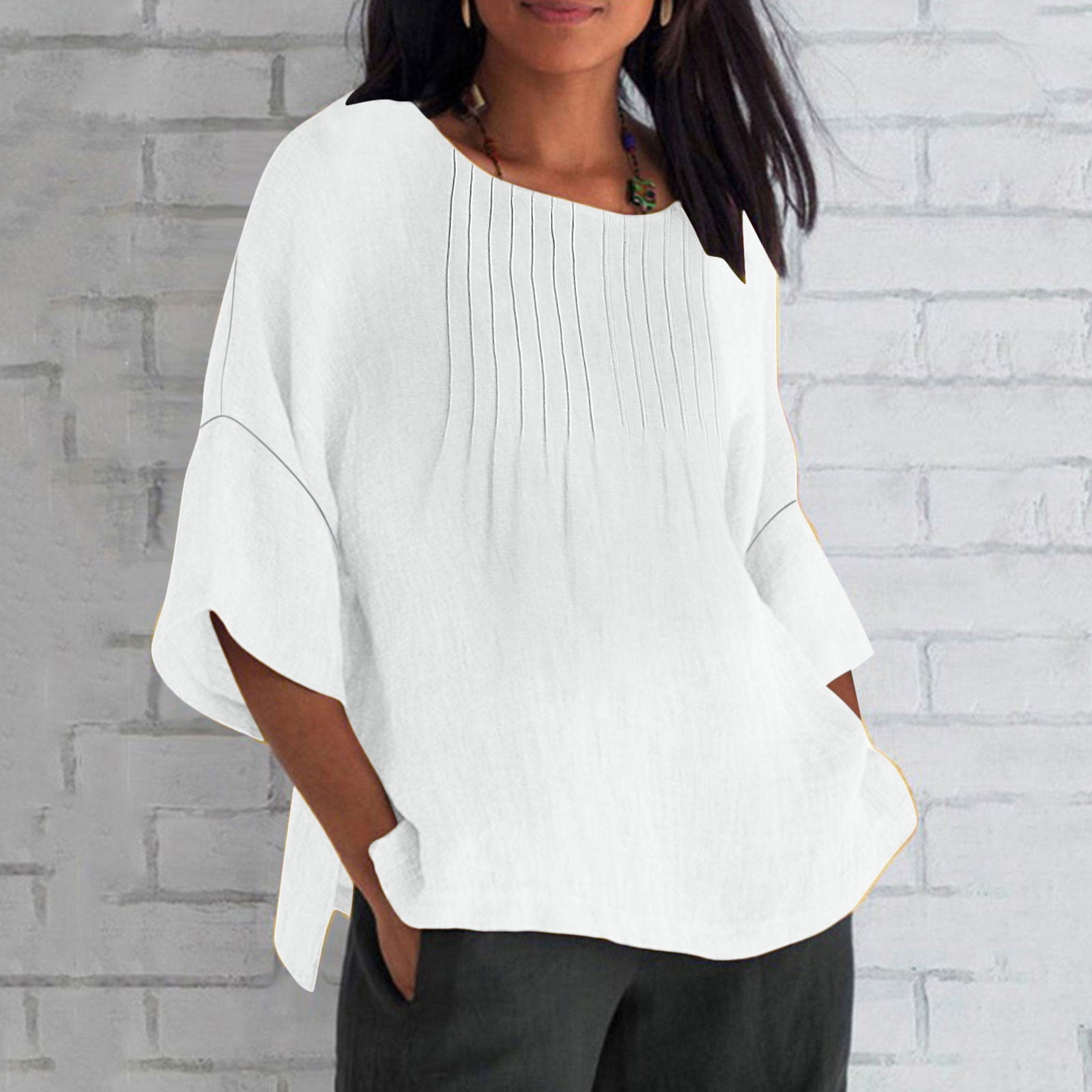 BSDJILFG 3/4 Summer Tops for Women Lightweight Shirts Casual Slim Fit ...