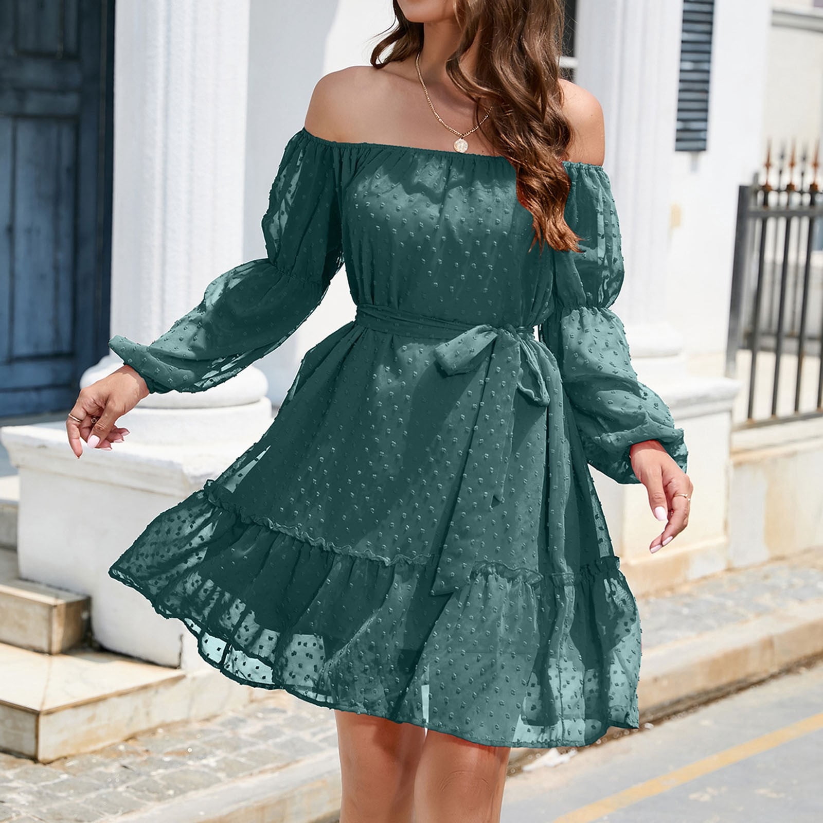 BSDJILFG Elegant Party Dresses for Women Long Puff Sleeve Silk Off the ...