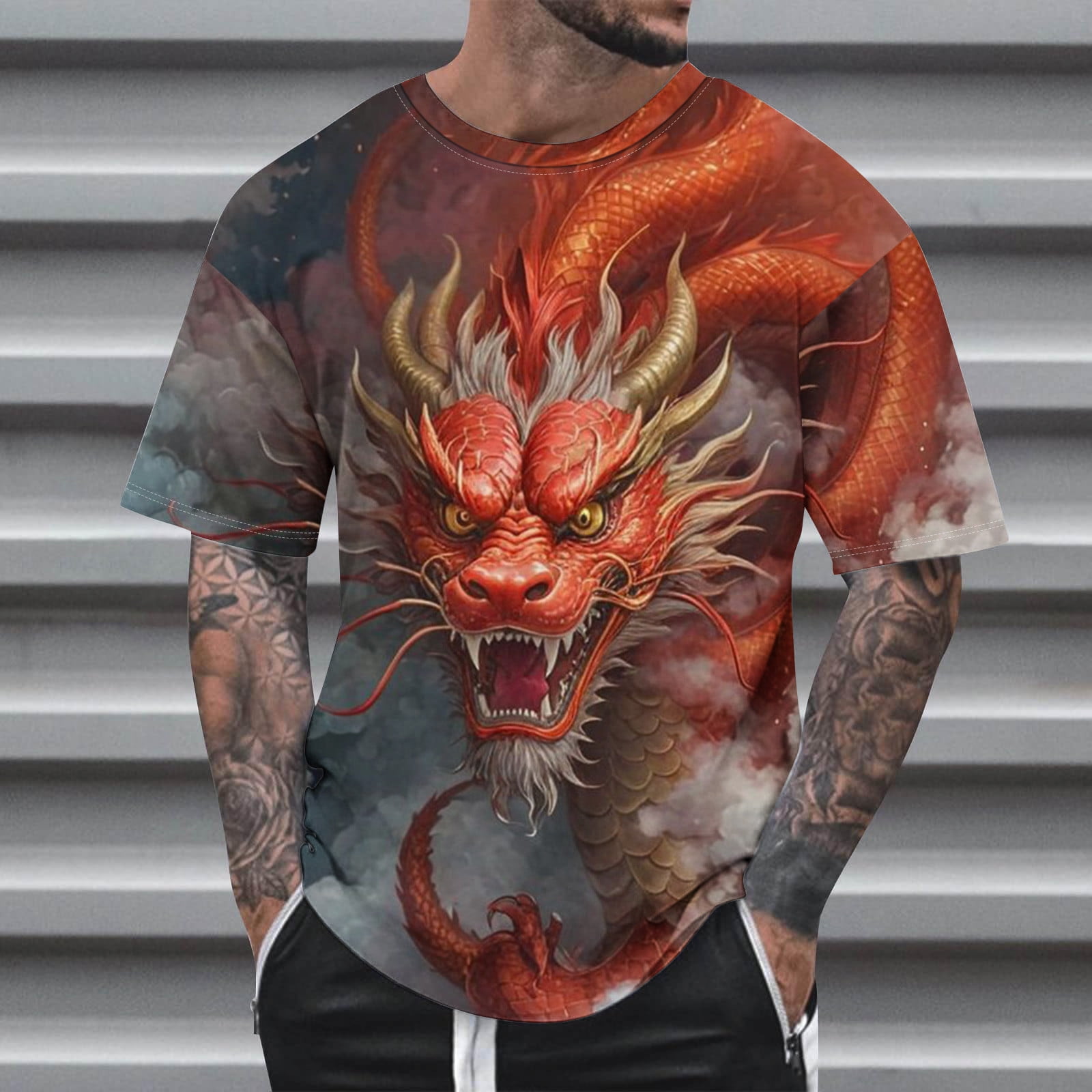 BSDJILFG 6XL Shirts for Men Big and Tall Dragon Shirt New Trending ...