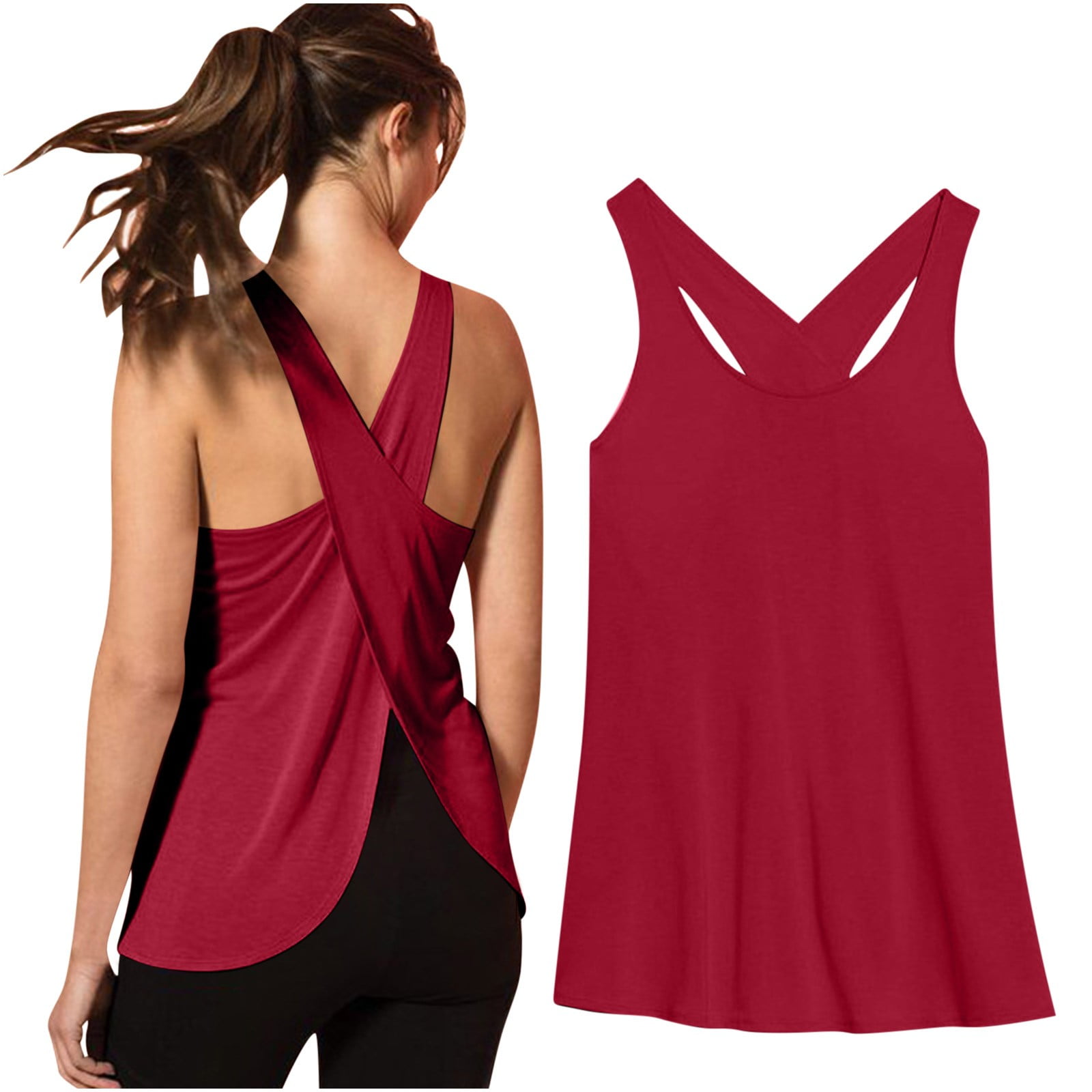 BSDJILFG Athletic Racerback Shirts Women's Gym Tank Seamless Comfort U ...