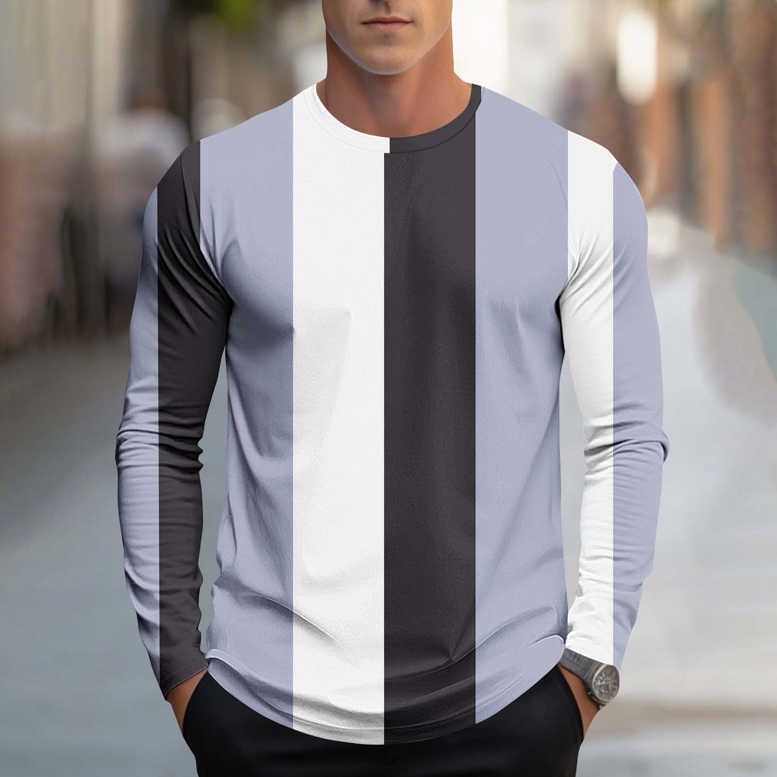 BSDJILFG Big and Tall Striped Shirts for Men Long Sleeve Graphic Tees ...