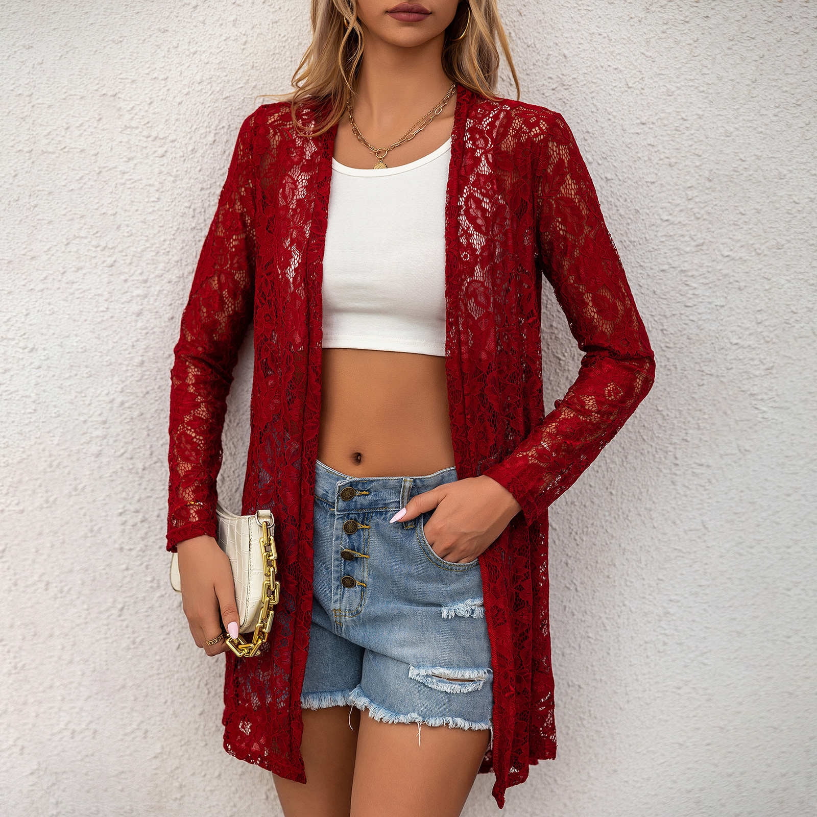 BSDJILFG Black Lace Cardigans for Women Long Sleeve Boho Duster ...