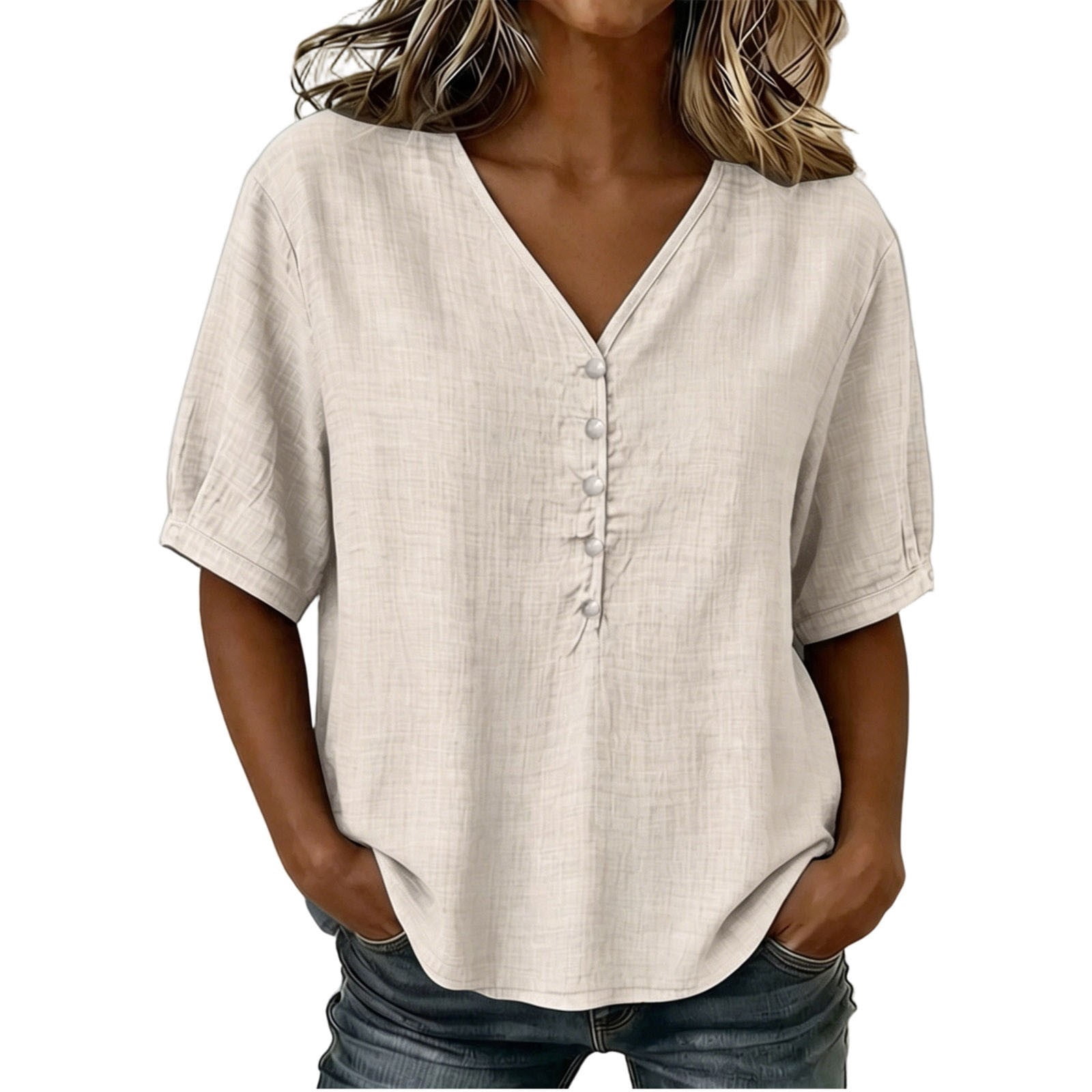 BSDJILFG Boho Tops for Women Lightweight Breathable Linen Shirt Casual ...