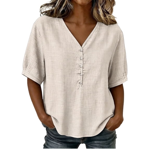 BSDJILFG Boho Tops for Women Lightweight Breathable Linen Shirt Casual ...