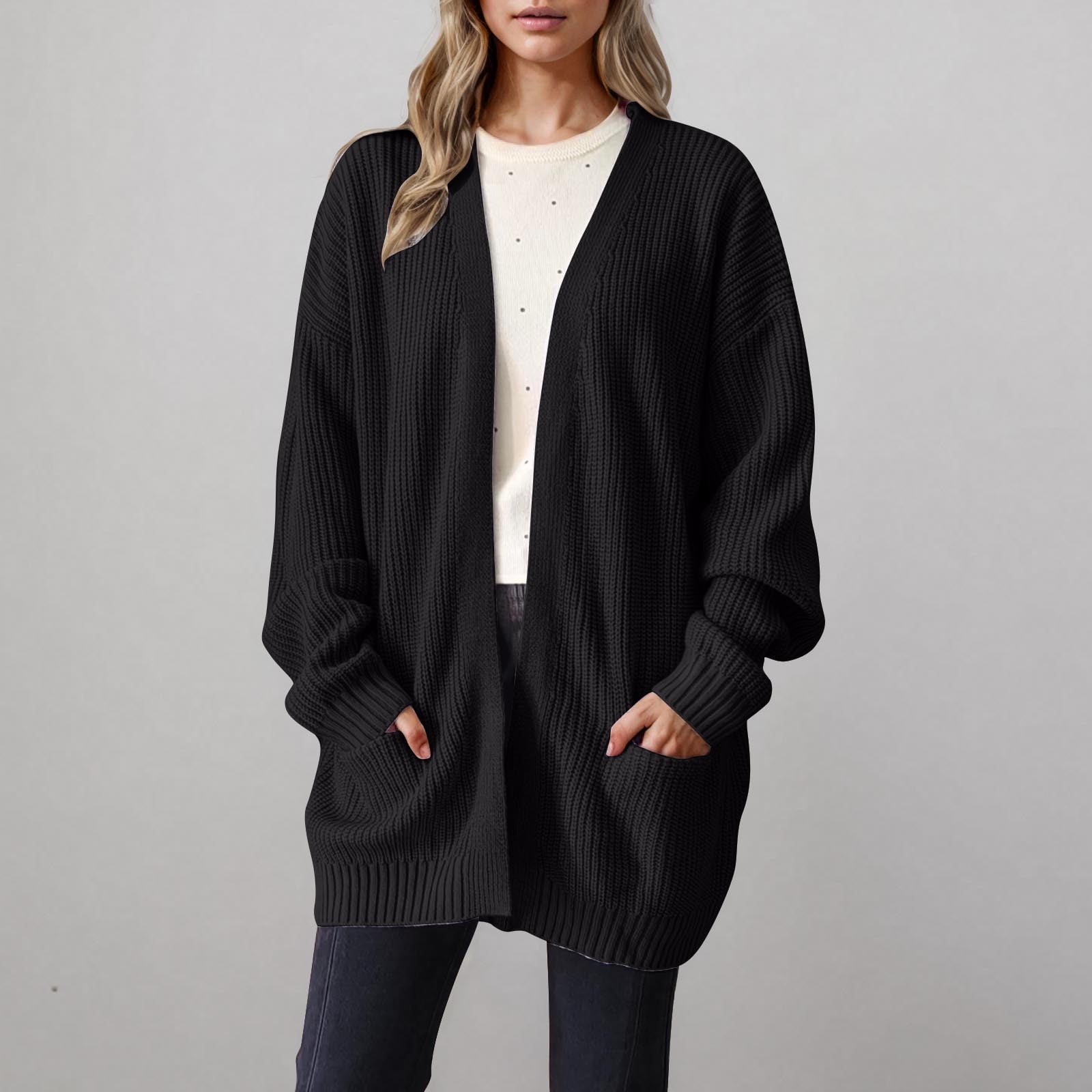 BSDJILFG Cable Knit Sweater for Juniors Plus Size Y2K Trendy Open Front Long Cardigan with ...