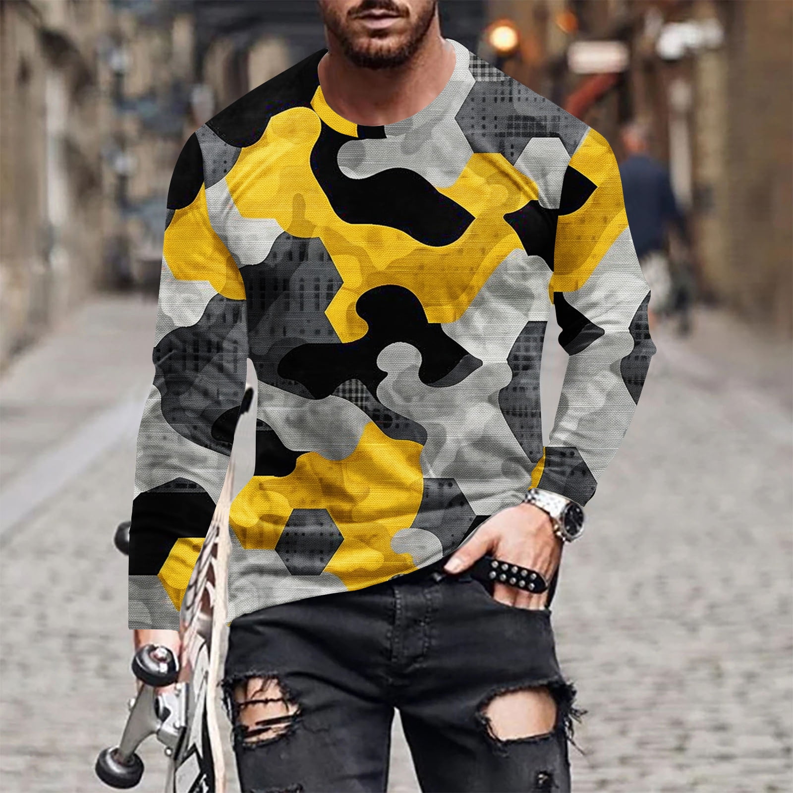 BSDJILFG Camo Shirts for Men Graphic T-Shirts Casual Long Sleeve Tops ...