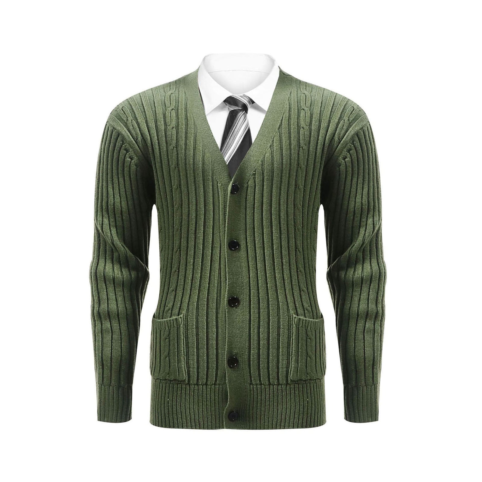 BSDJILFG Cardigan Sweaters for Men Long Sleeve Knit V-Neck Shirt Casual ...