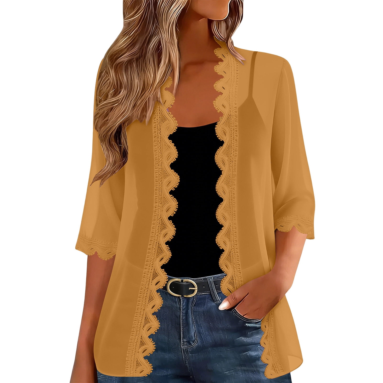 BSDJILFG Chiffon Tops for Women 3/4 Sleeves Lightweight Summer Floral ...