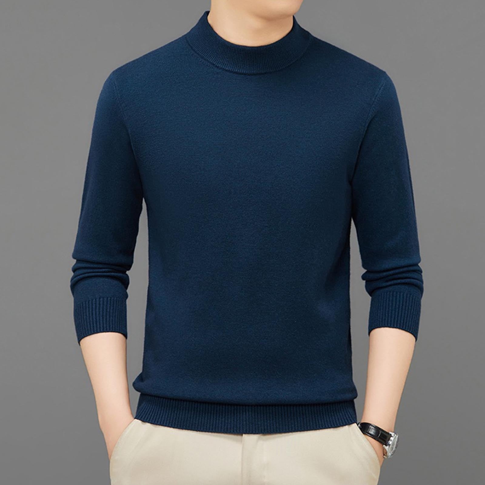 BSDJILFG Chunky Sweaters for Men Fleece Thick Knit Sweater Long Sleeve ...