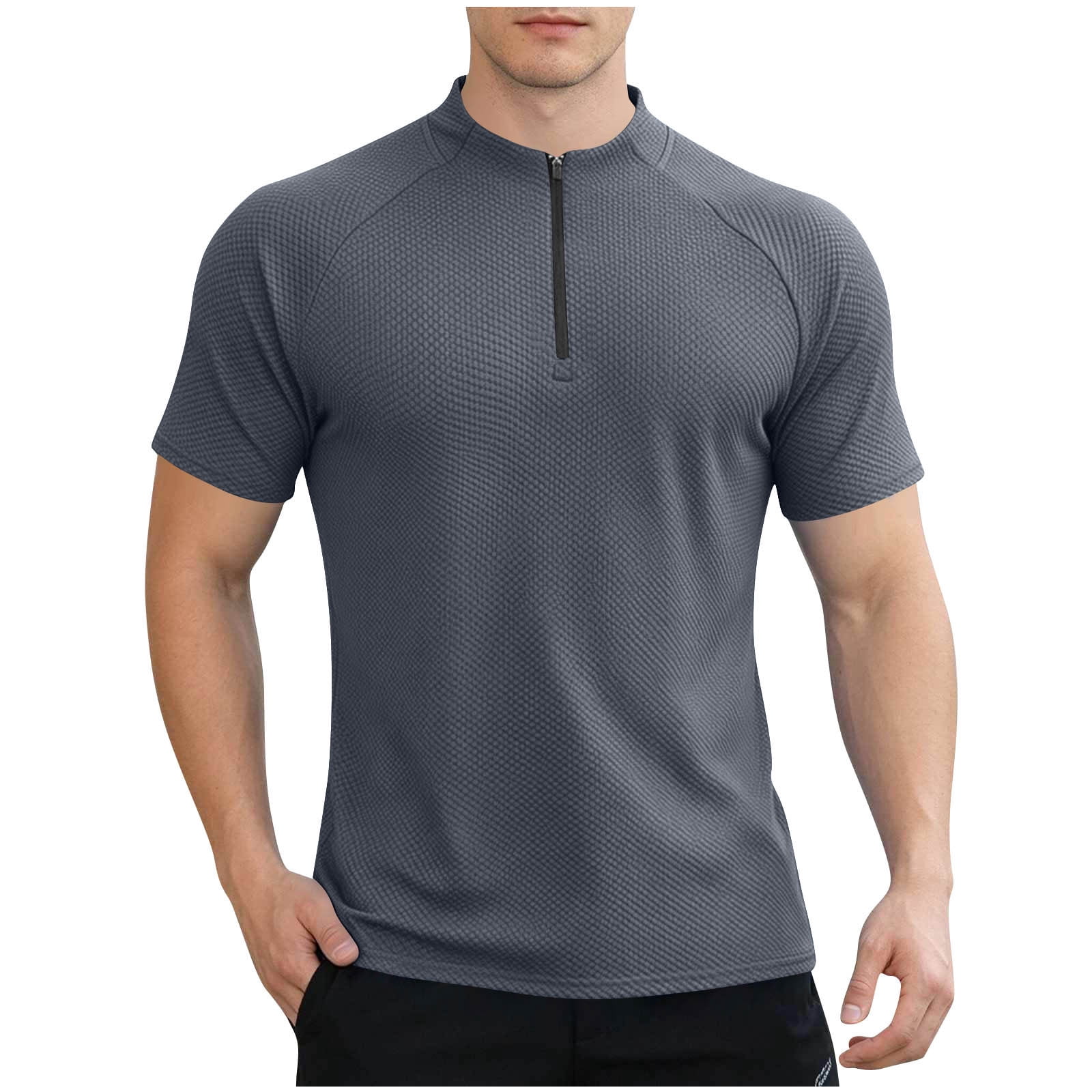 BSDJILFG Compression Shirts for Men Half Zip Gym Workout Top Moisture ...