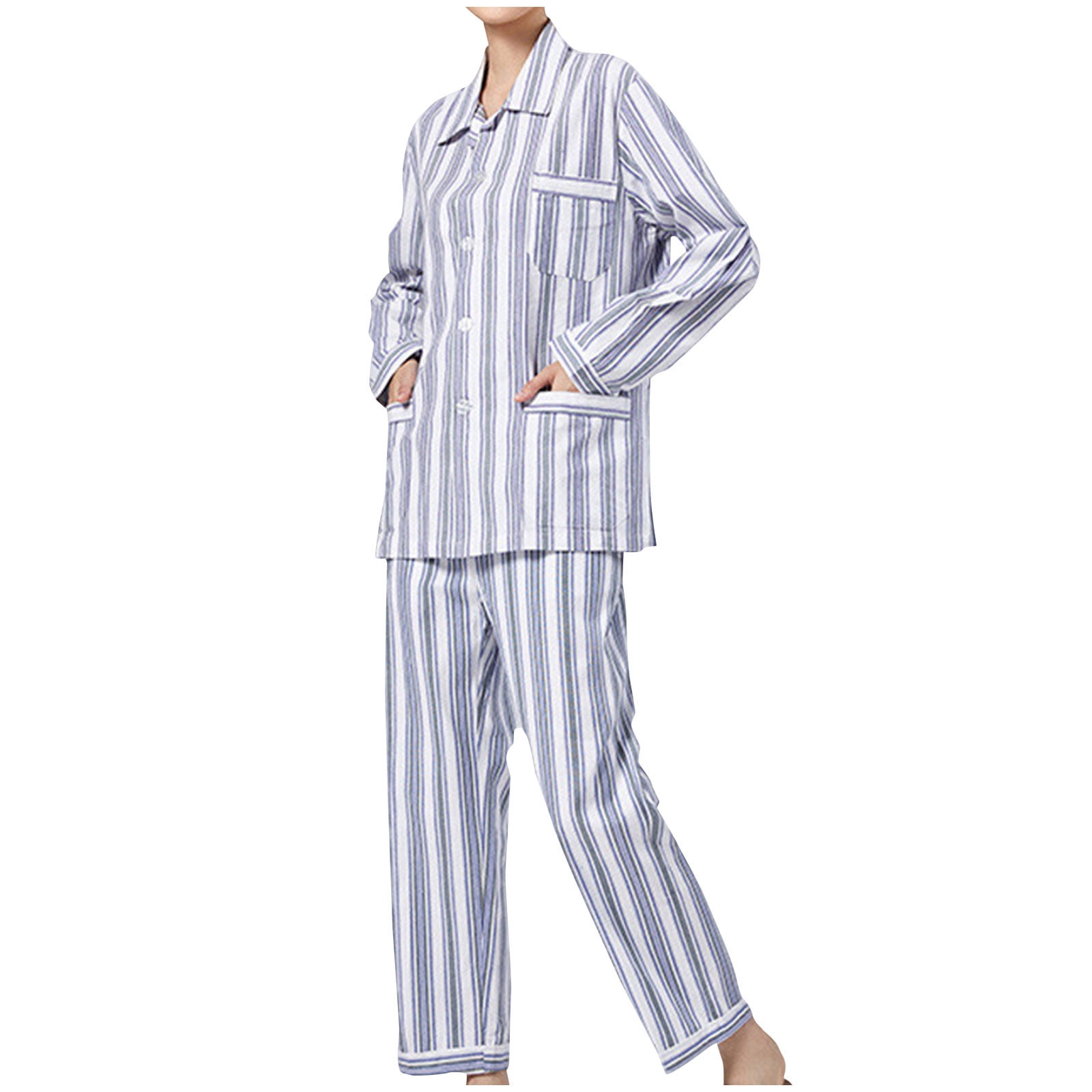 BSDJILFG Cotton Pajamas for Women Clearance,Striped Sleepshirts Long ...