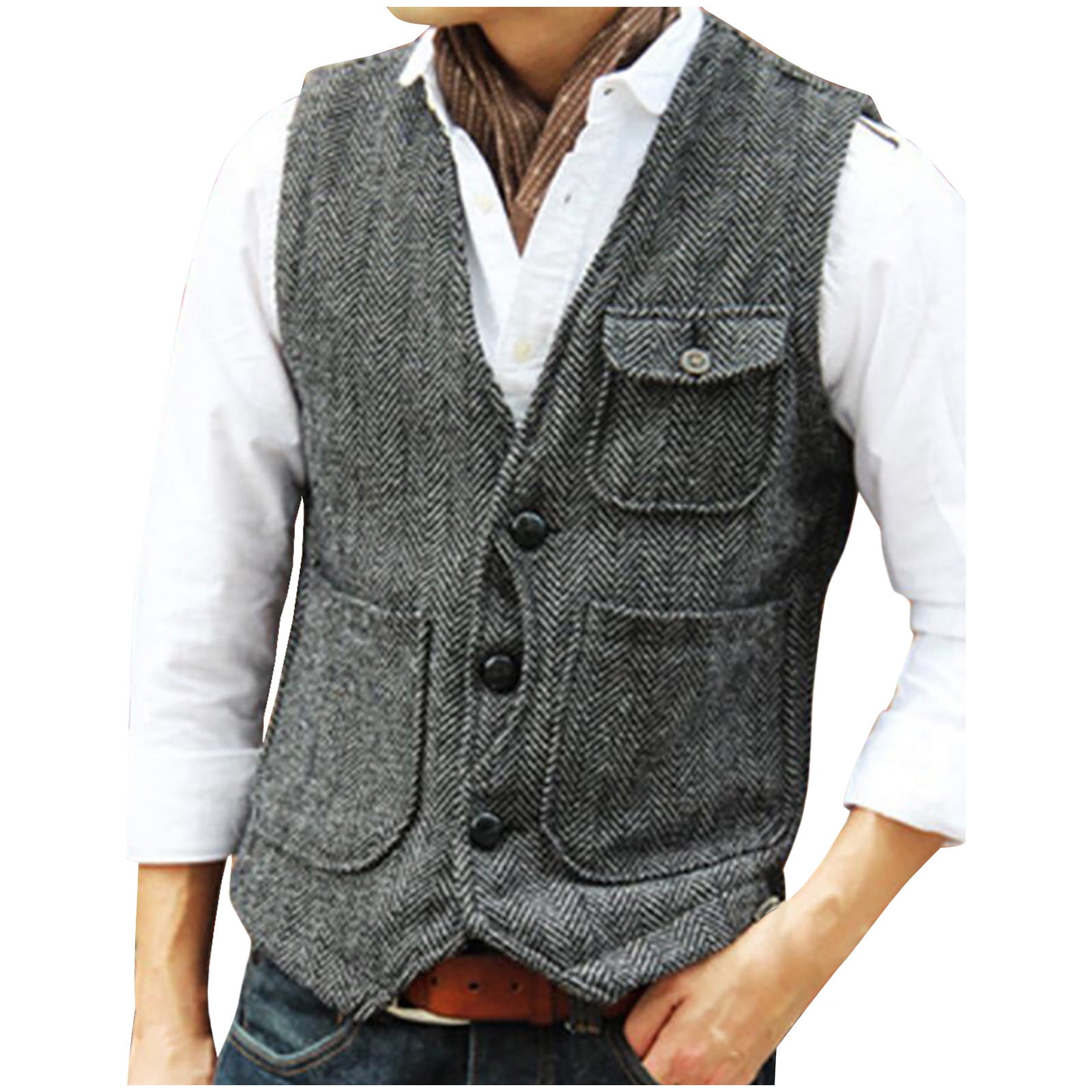 BSDJILFG Cowboys Waistcoat for Men Sleeveless Distressed Dress Vests ...