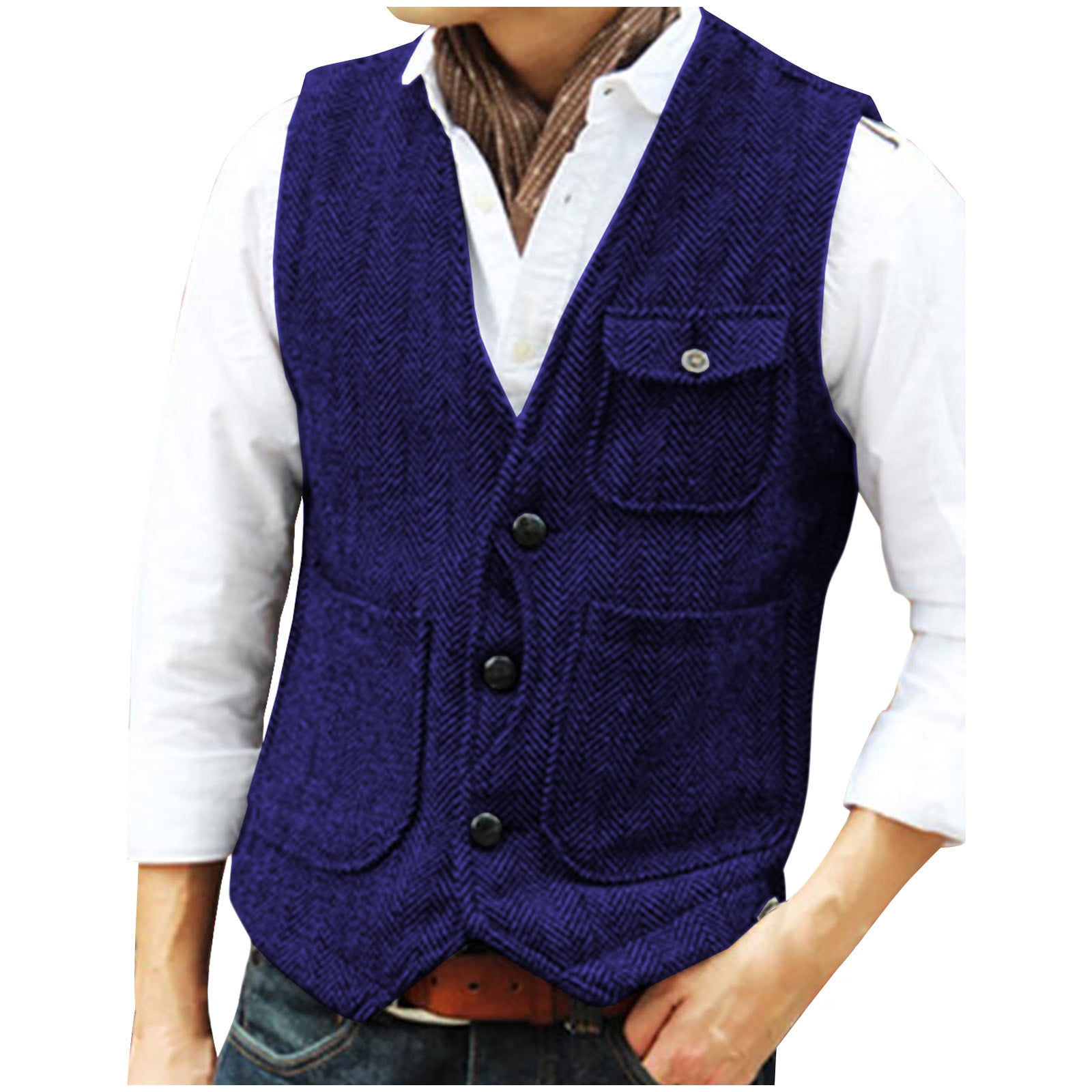 BSDJILFG Cowboys Waistcoat for Men Sleeveless Distressed Dress Vests ...