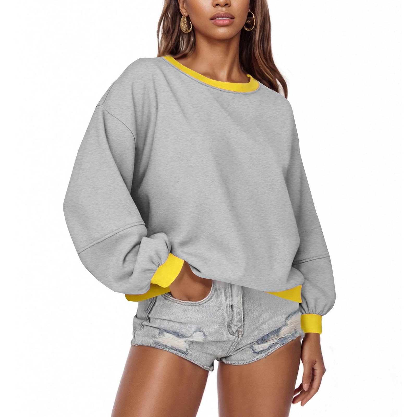 BSDJILFG Crewneck Sweatshirts for Women Loose Fit Basic T-Shirt Color ...