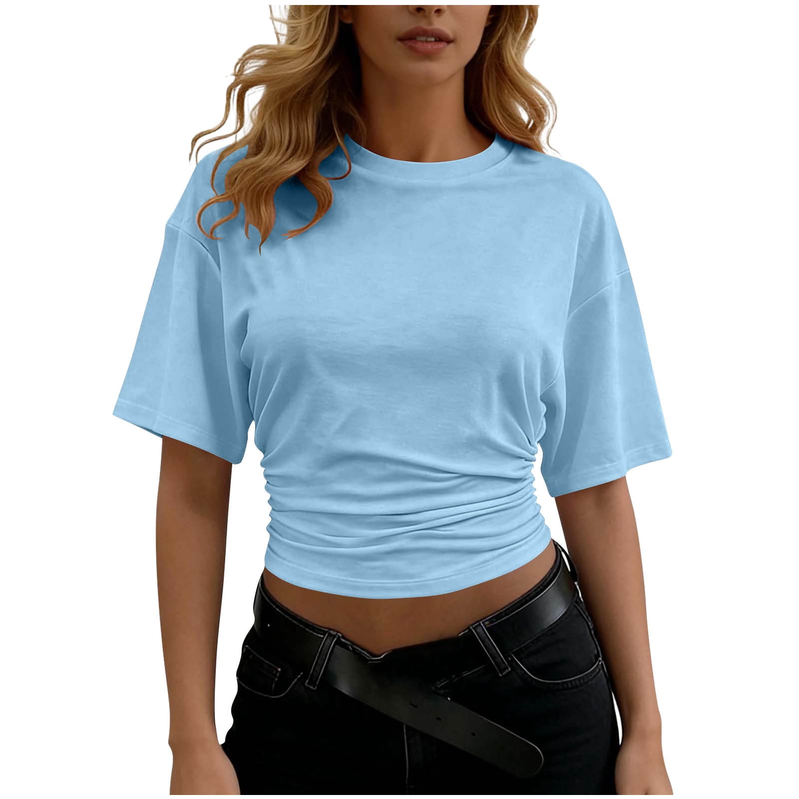 BSDJILFG Crop Tops for Women Y2K Juniors Clothes Casual Half Sleeves ...