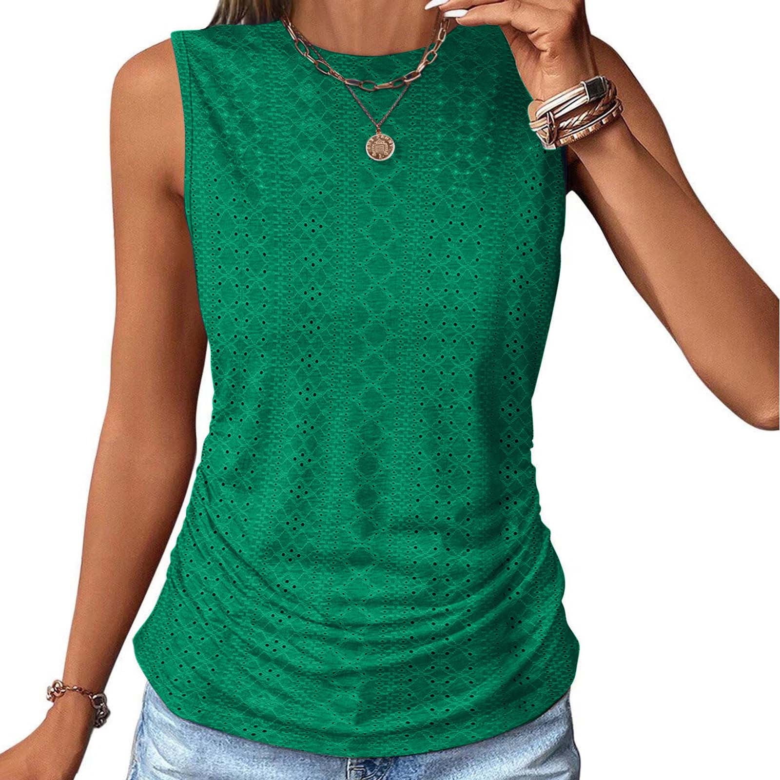 BSDJILFG Eyelet Tops for Women Sleeveless Tank Slim Fit Solid Color ...
