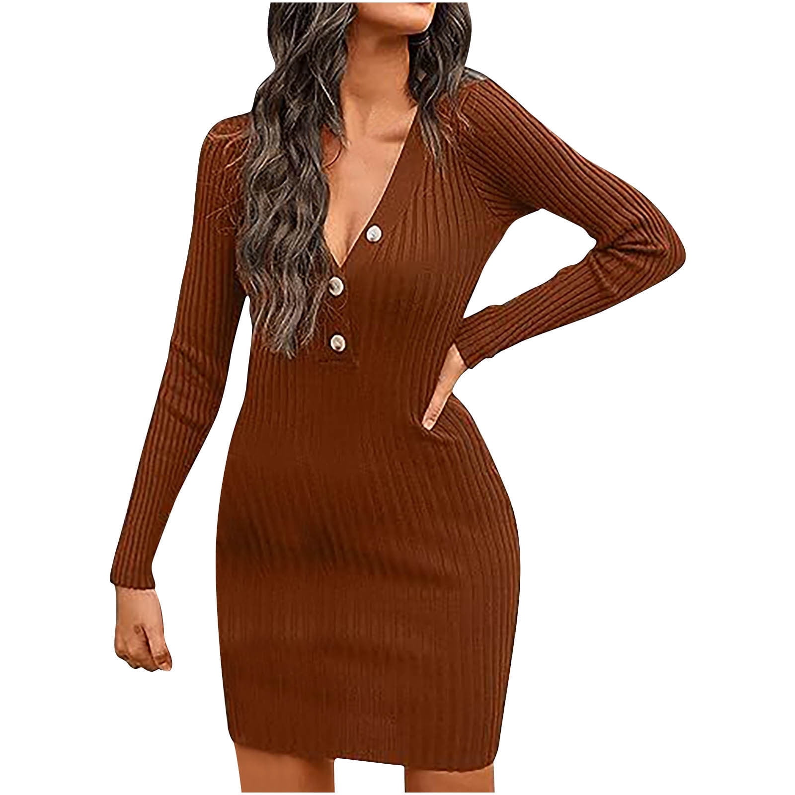 BSDJILFG Fall Dresses for Women 2025 Elegant Knitted Long Sleeve V-Neck ...