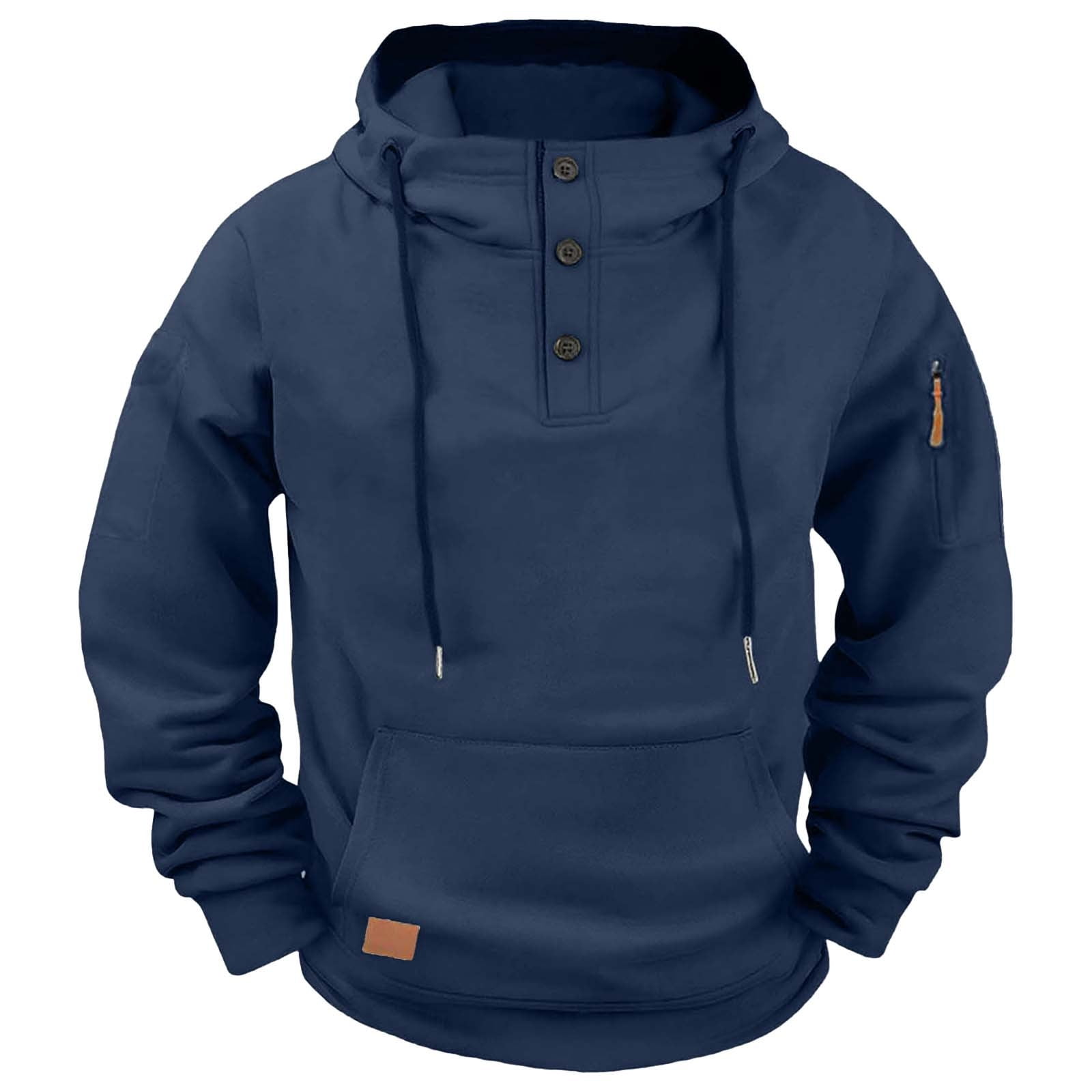 BSDJILFG Fleece Hoodies for Men Quarter Zip Up Cargo Sweatshirt Long ...