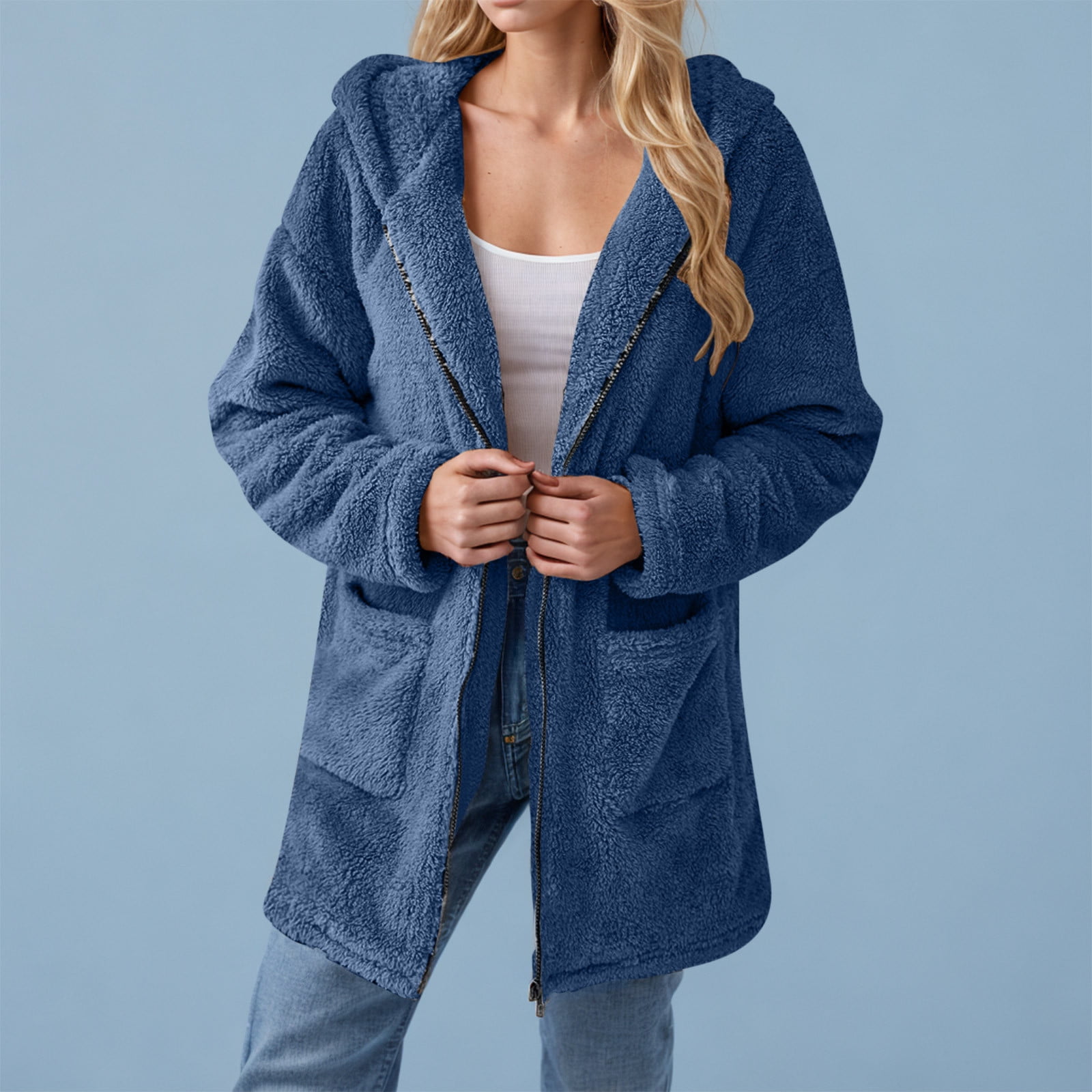 BSDJILFG Fleece Jackets for Women Long Hoodie Full Zip Up Warm Fuzzy ...