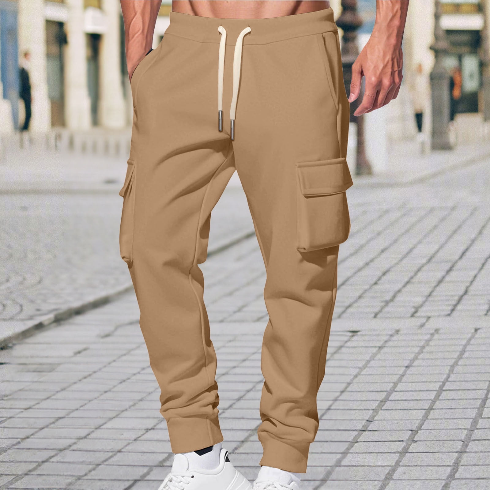 BSDJILFG Fleece Pants Men Big and Tall Loose Fit Cuffed Leg Sweatpants ...