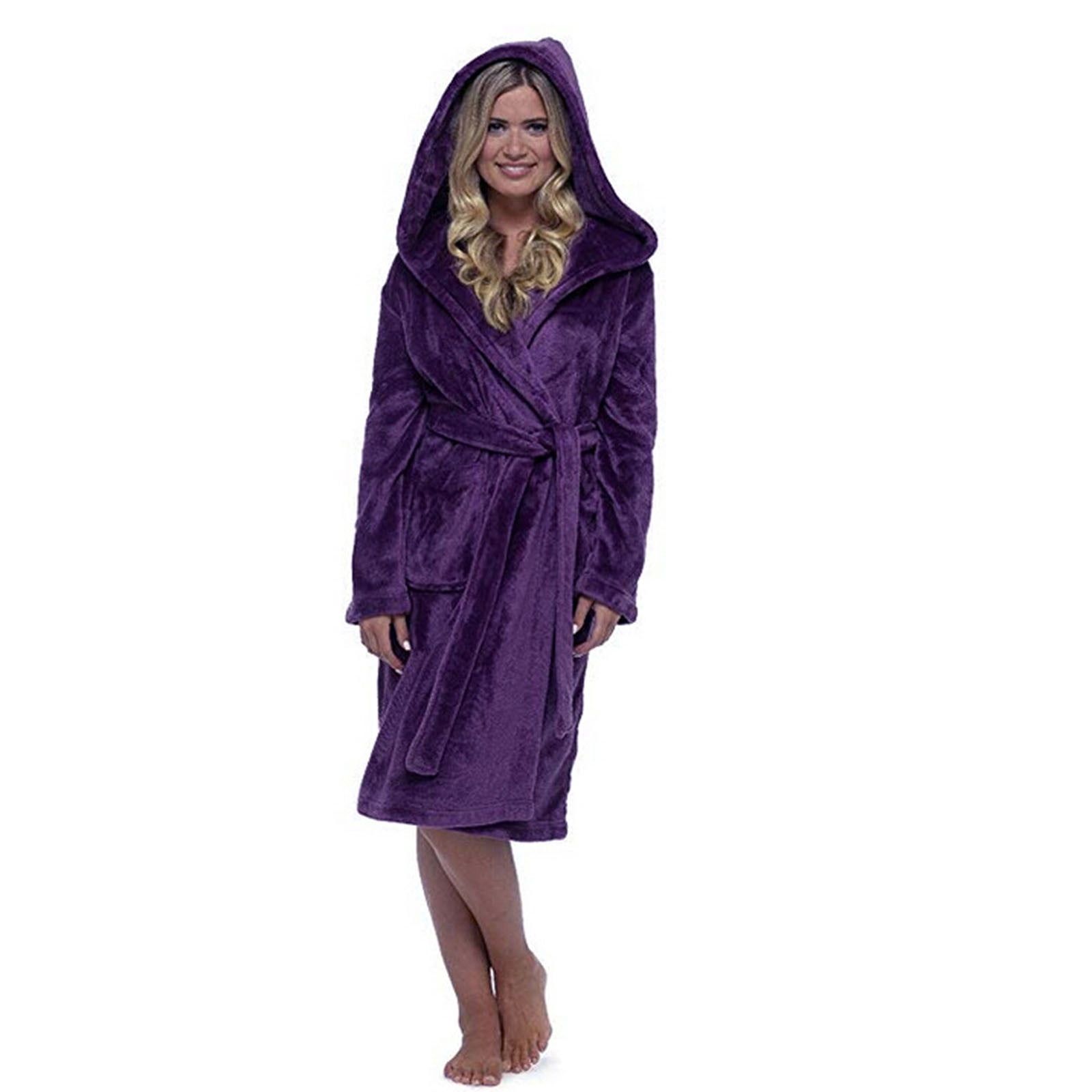 BSDJILFG Fleece Robes for Women Plus Size with Hood,Long Sleeve Warm ...