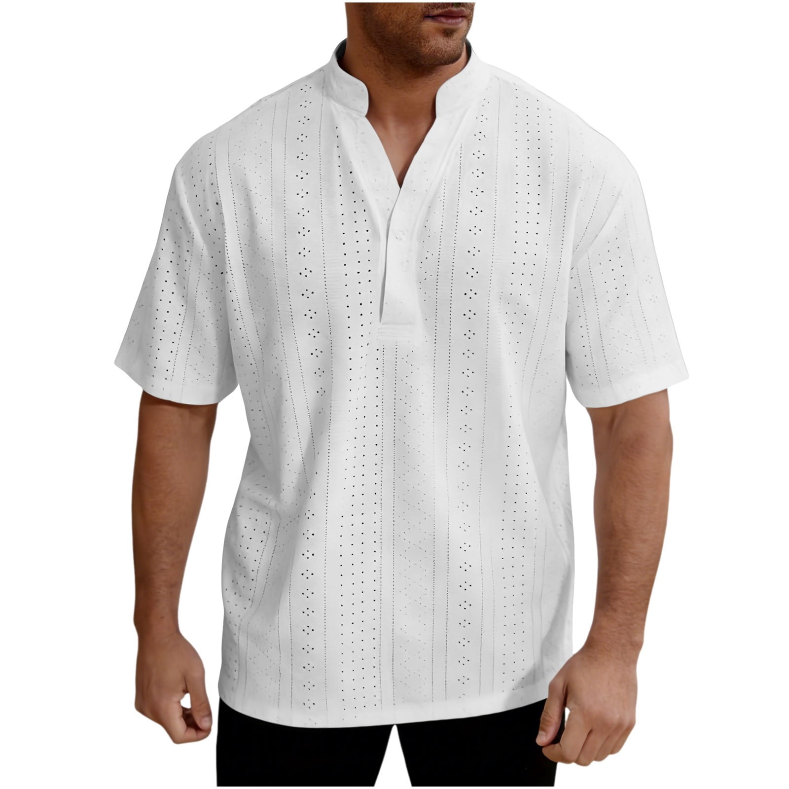 BSDJILFG Henley Shirts for Men Summer Breathable Eyelet Top Short ...