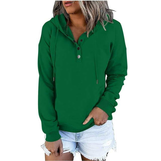 BSDJILFG Henley Sweatshirts for Women Button Up Hoodie Long Sleeve ...