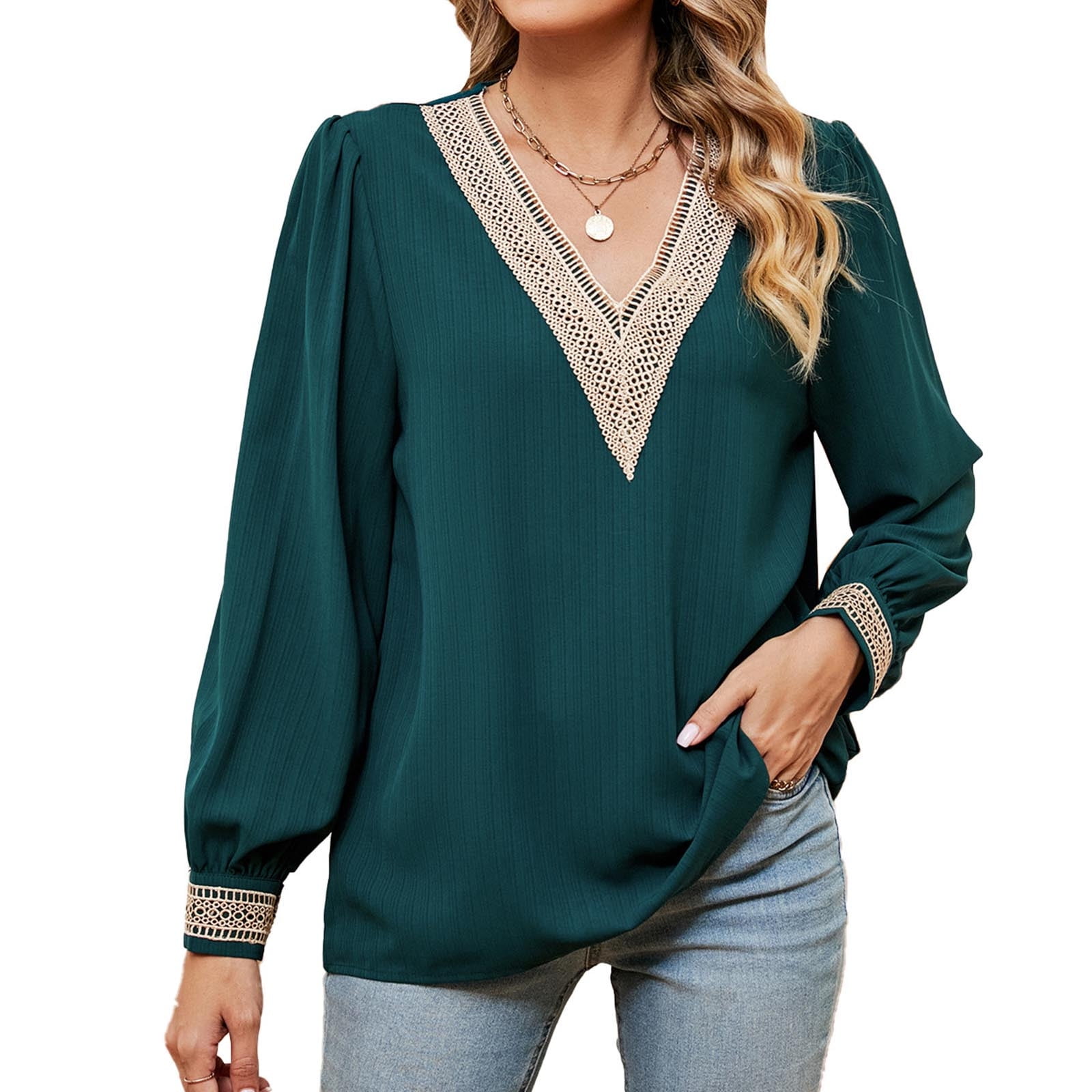 BSDJILFG Lace Shirts for Women with Long Sleeves Chiffon Tops Business ...