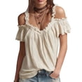BSDJILFG Lace Tops for Women Cute Babydoll Top Off the Shoulder Ruched ...