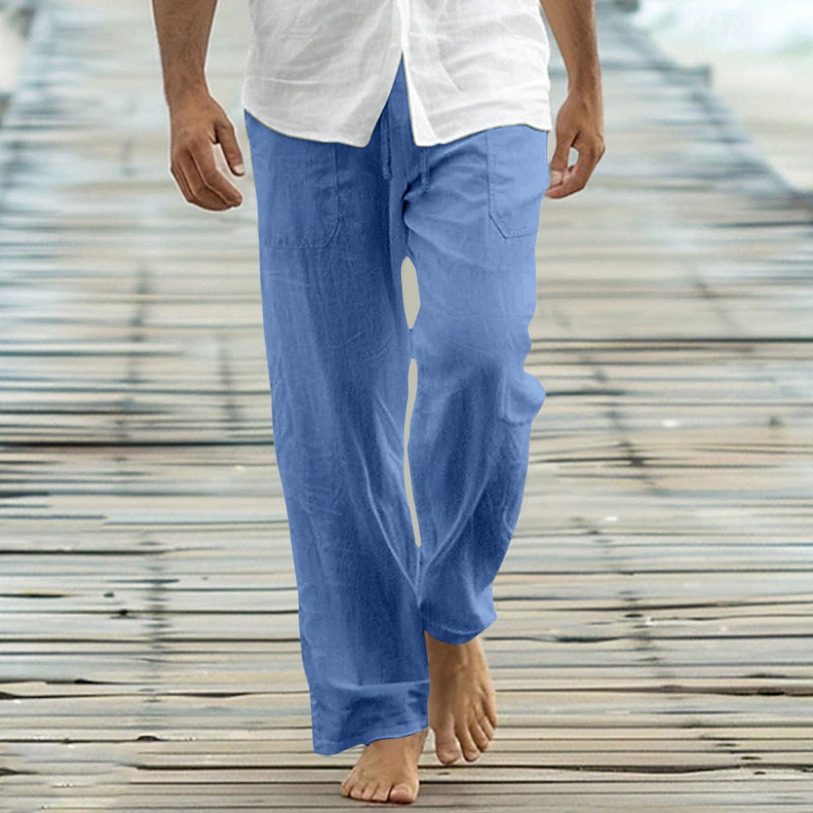 BSDJILFG Linen Pants Men Big and Tall Casual Straight Leg Drawstring ...
