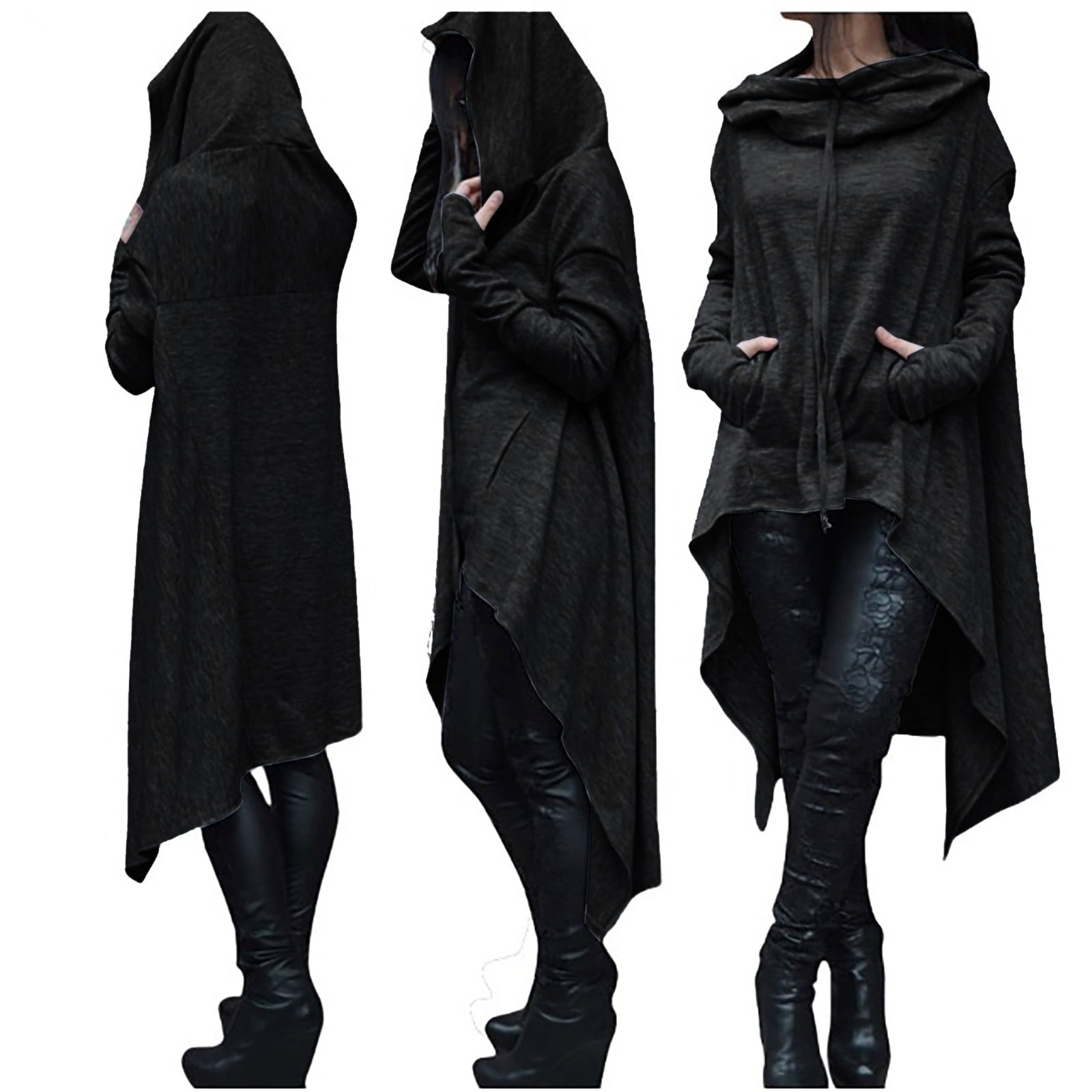 BSDJILFG Long Hooded Jacket for Women Irregular Cut Retro Sweatshirt Dress Oversized Loose Fit ...