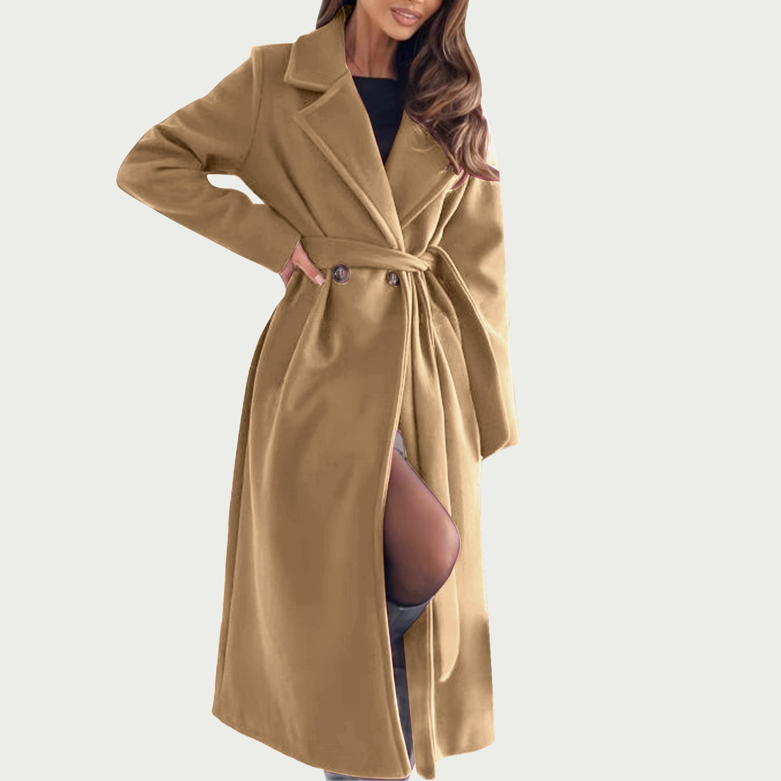 BSDJILFG Long Jackets for Women Long Trench Coats Fleece Lined Cardigan ...