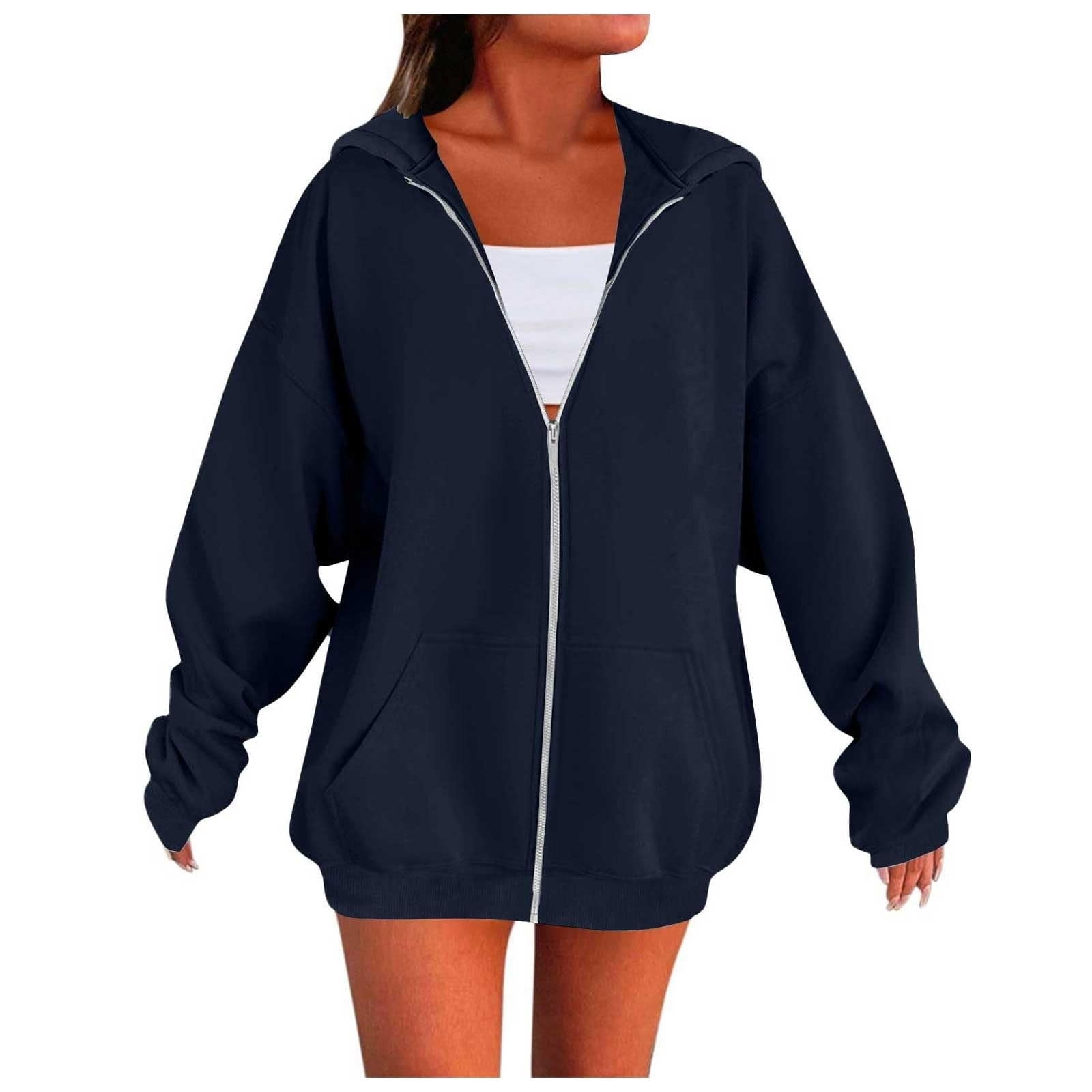 BSDJILFG Long Jackets for Women with Hood,Full Zip-Up Sweatshirt Long ...