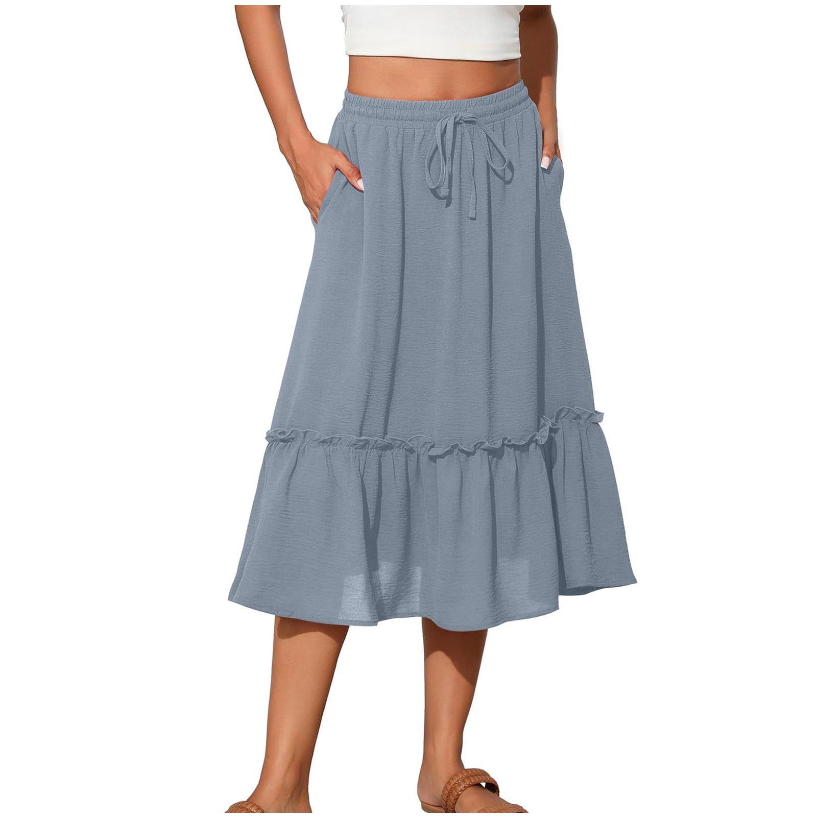 BSDJILFG Long Skirts for Women Summer Boho Peasant Skirts High Waisted ...