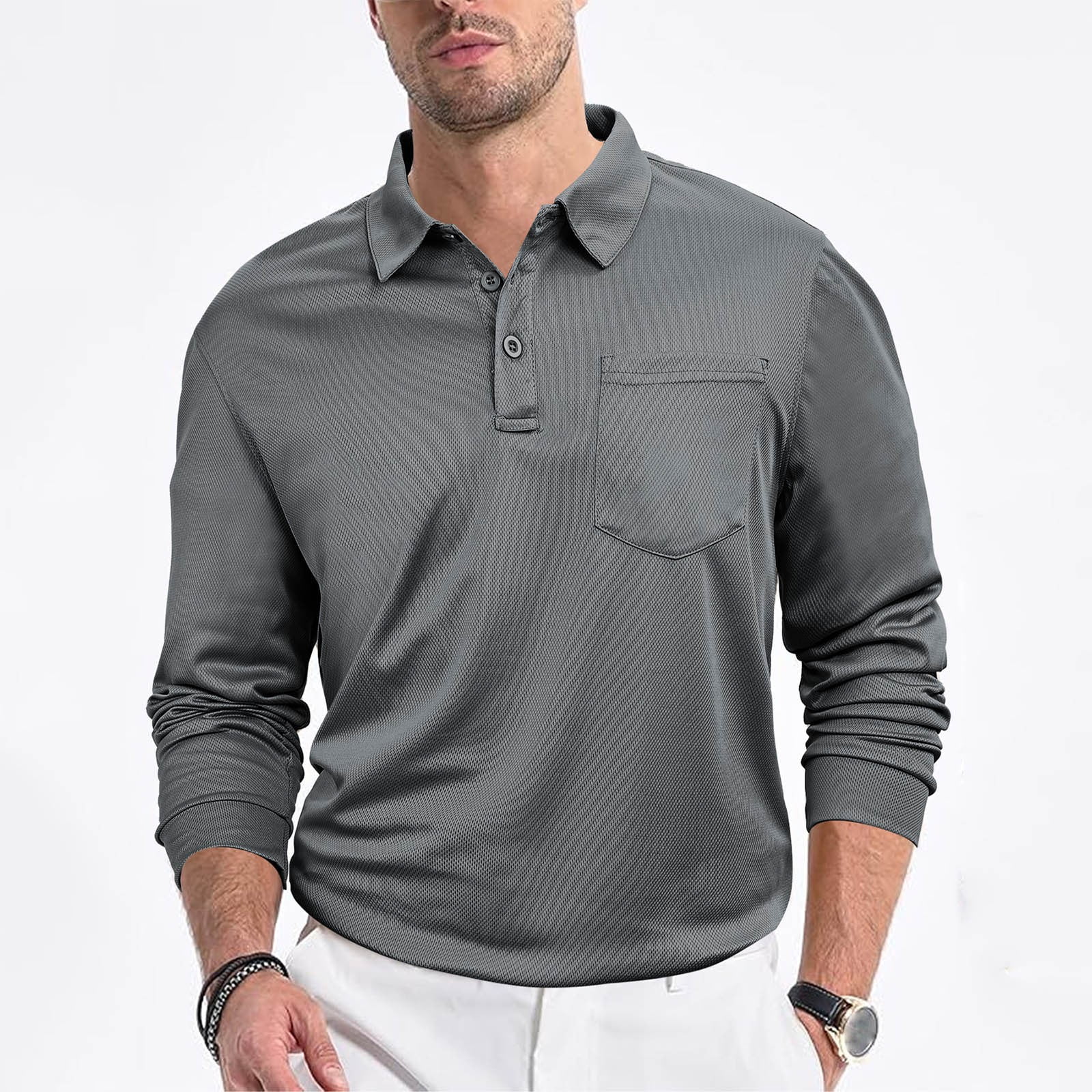 BSDJILFG Long Sleeve Business Casual Shirts for Men,Formal Golf Shirts ...