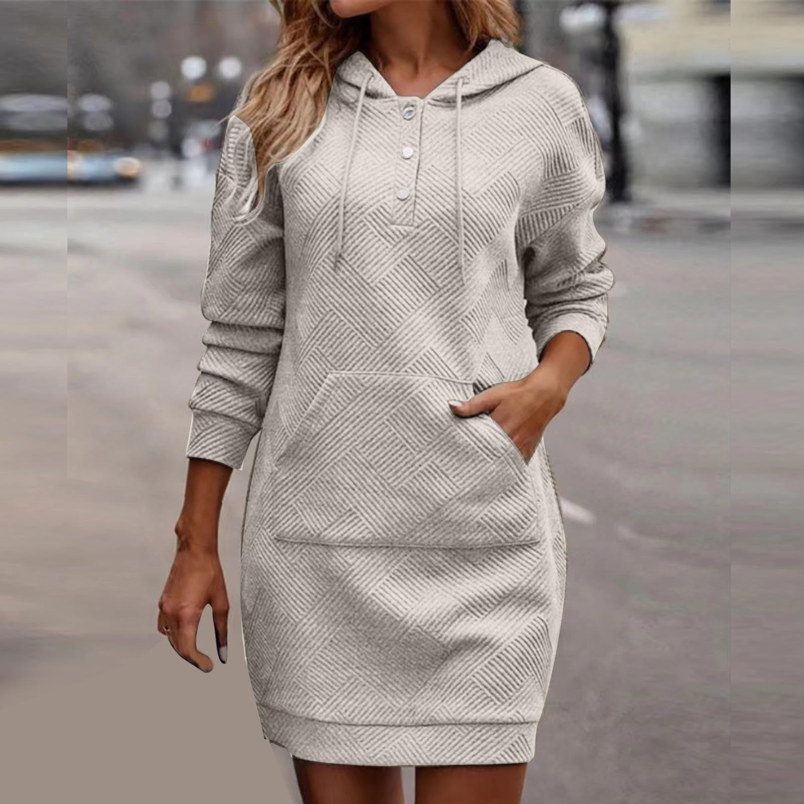 BSDJILFG Long Sweatshirt Dress for Women with Hood,Fall Winter Trendy ...