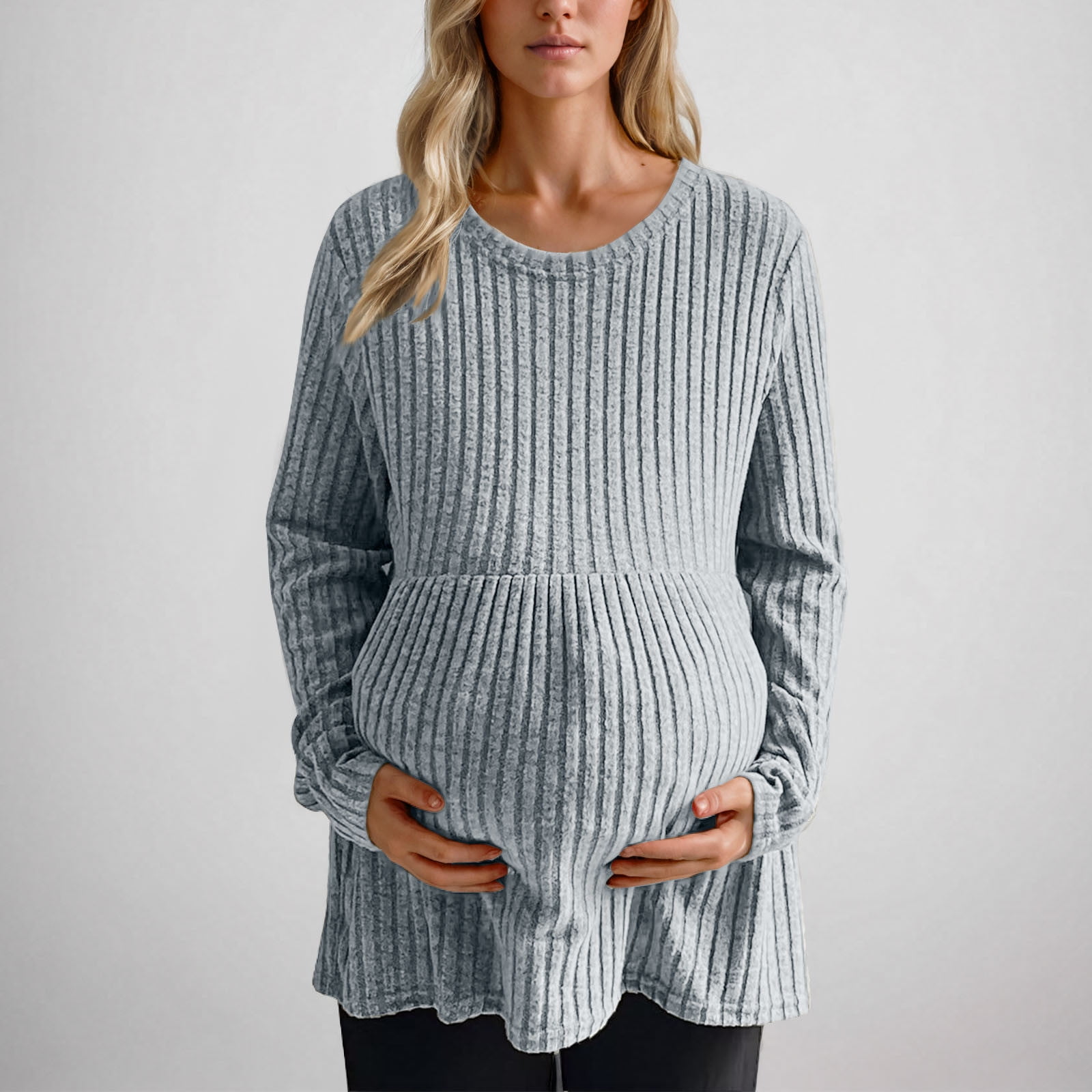 BSDJILFG Maternity Sweaters for Women Winter Textured Ribbed Knit Soft ...
