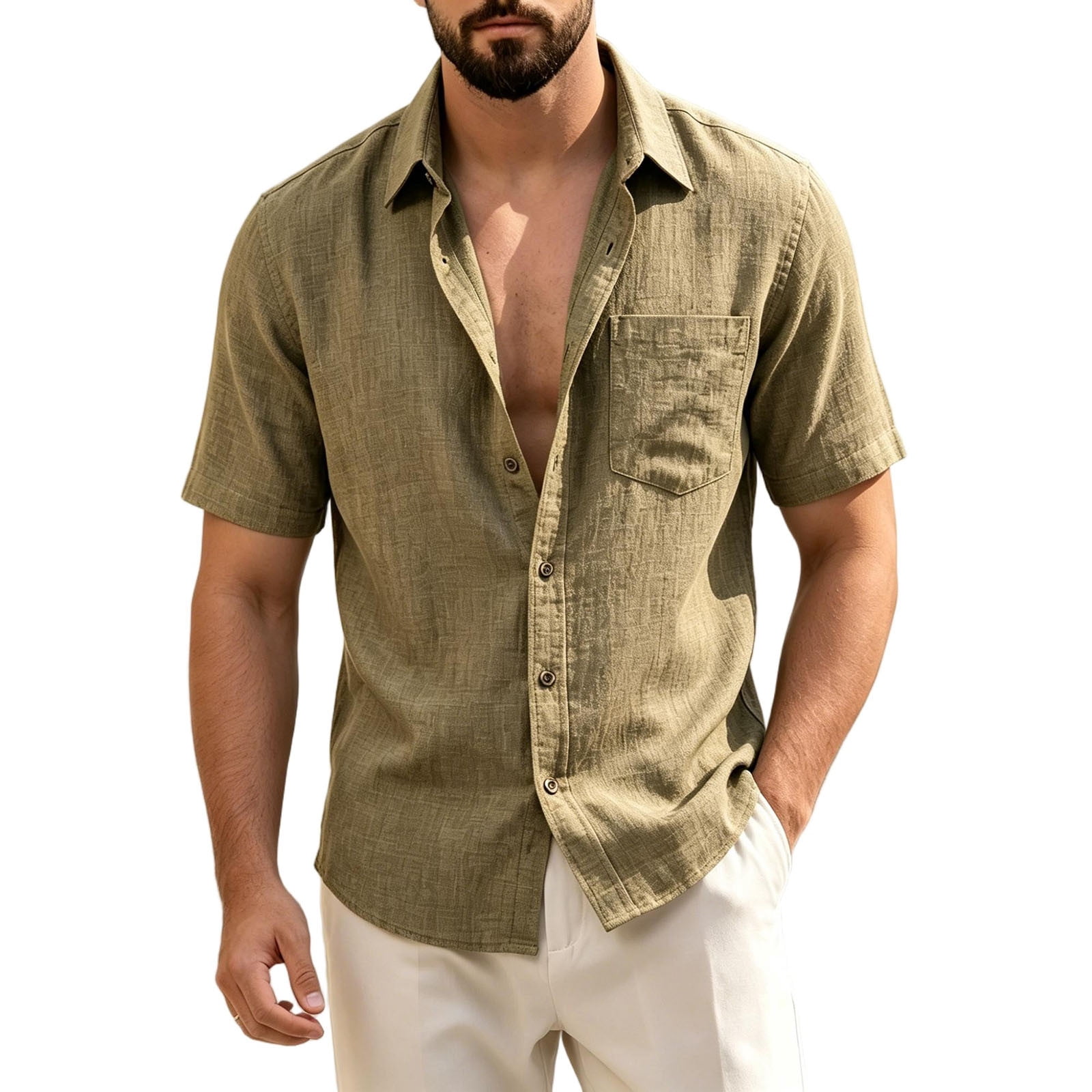 BSDJILFG Mens Buttons Down Shirt Breathable Casual Short Sleeve Lapel ...