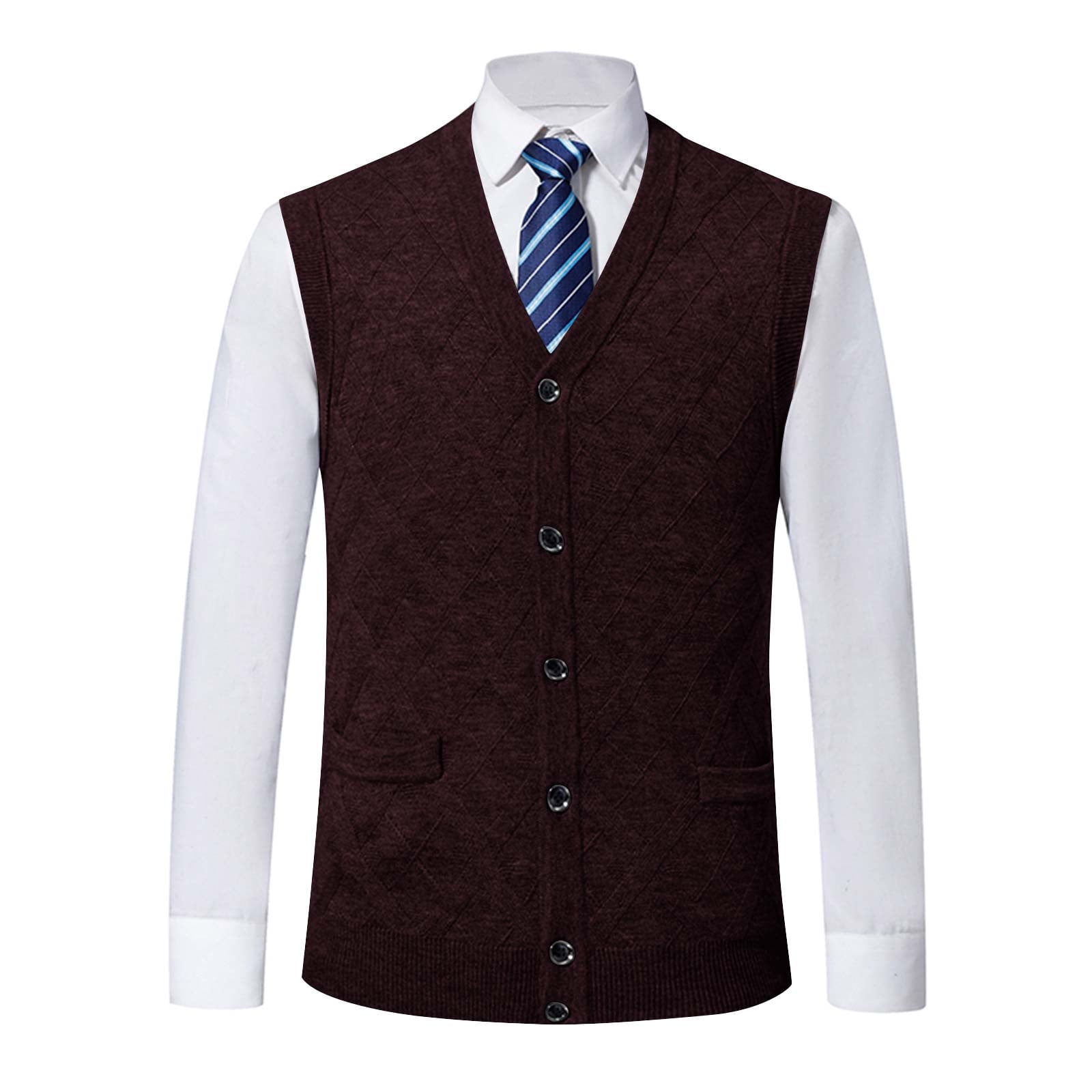 BSDJILFG Mens Cardigan Vests Formal Solid Color Raglan Button Down Suit ...