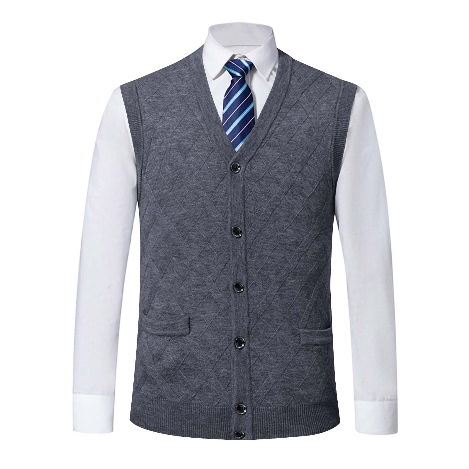 BSDJILFG Mens Cardigan Vests Formal Solid Color Raglan Button Down Suit ...