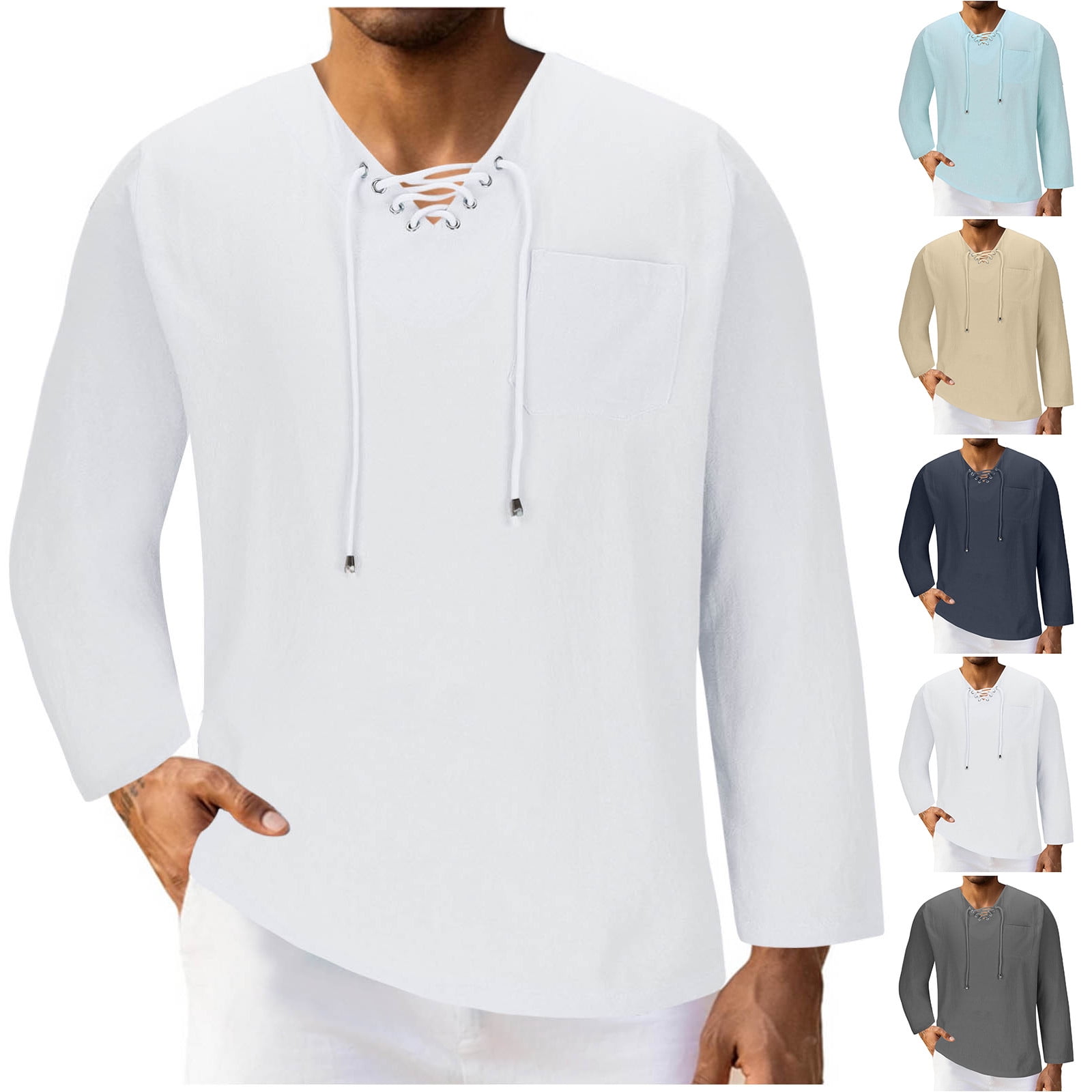 BSDJILFG Mens Cotton Shirts Casual Soft Solid Color Long Sleeve Tees ...